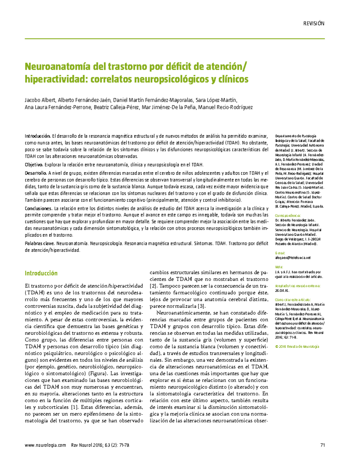 Neuroanatomia albert RN 2016 - rEVISIÓN Introducción El trastorno por ...