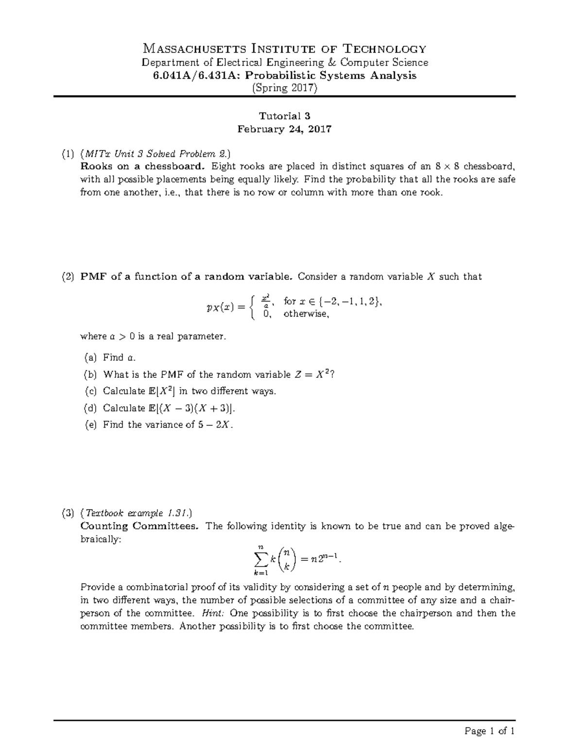 Tutorial 3 Questions - Massachusetts Institute of Technology Department ...