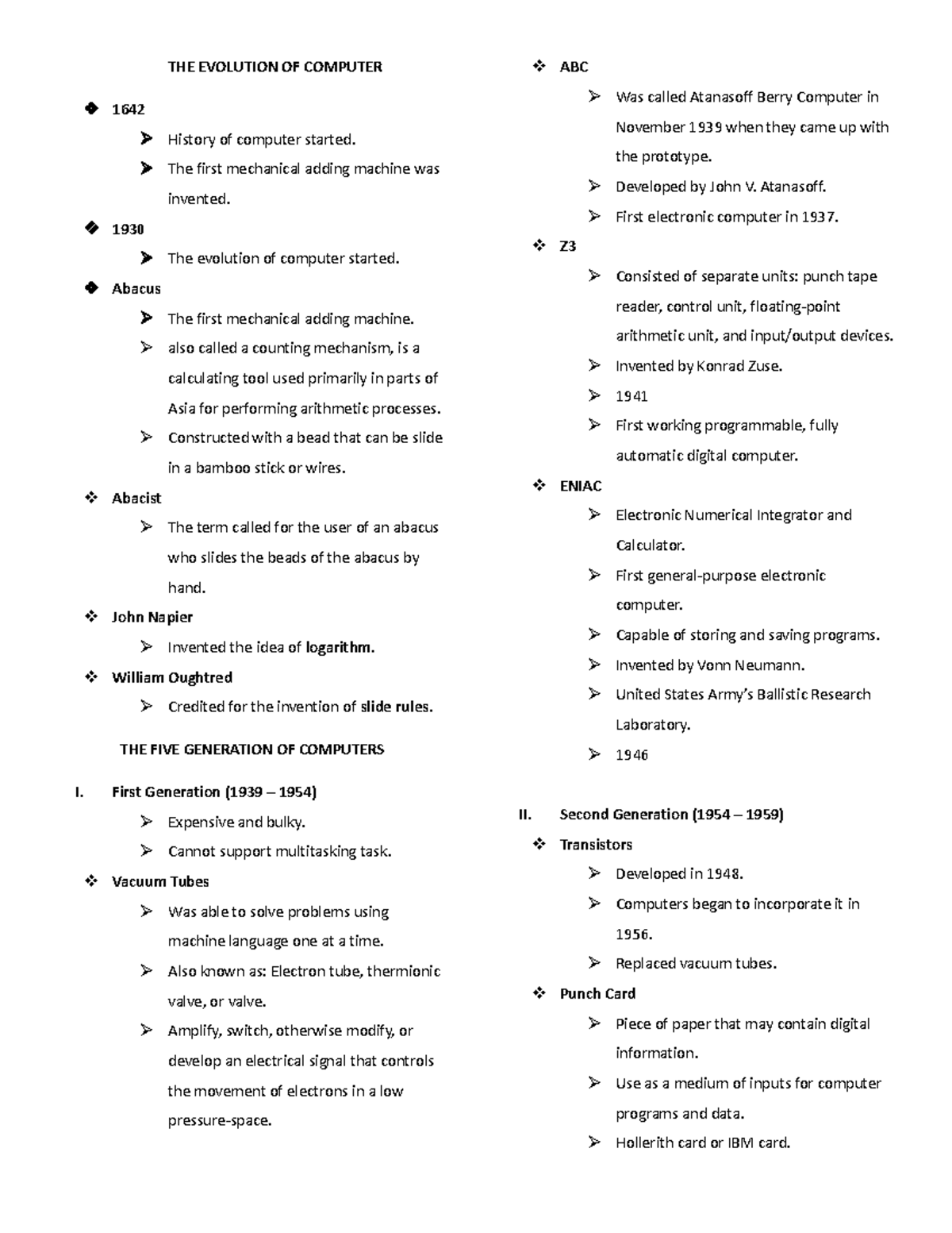 ITE6101 - Reviewer - THE EVOLUTION OF COMPUTER 1642 History of computer started. The first - Studocu