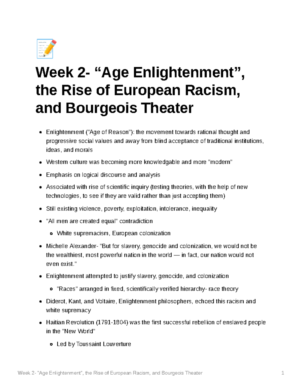 Week 2- Age Enlightenment the Rise of European Racism and Bourgeois ...