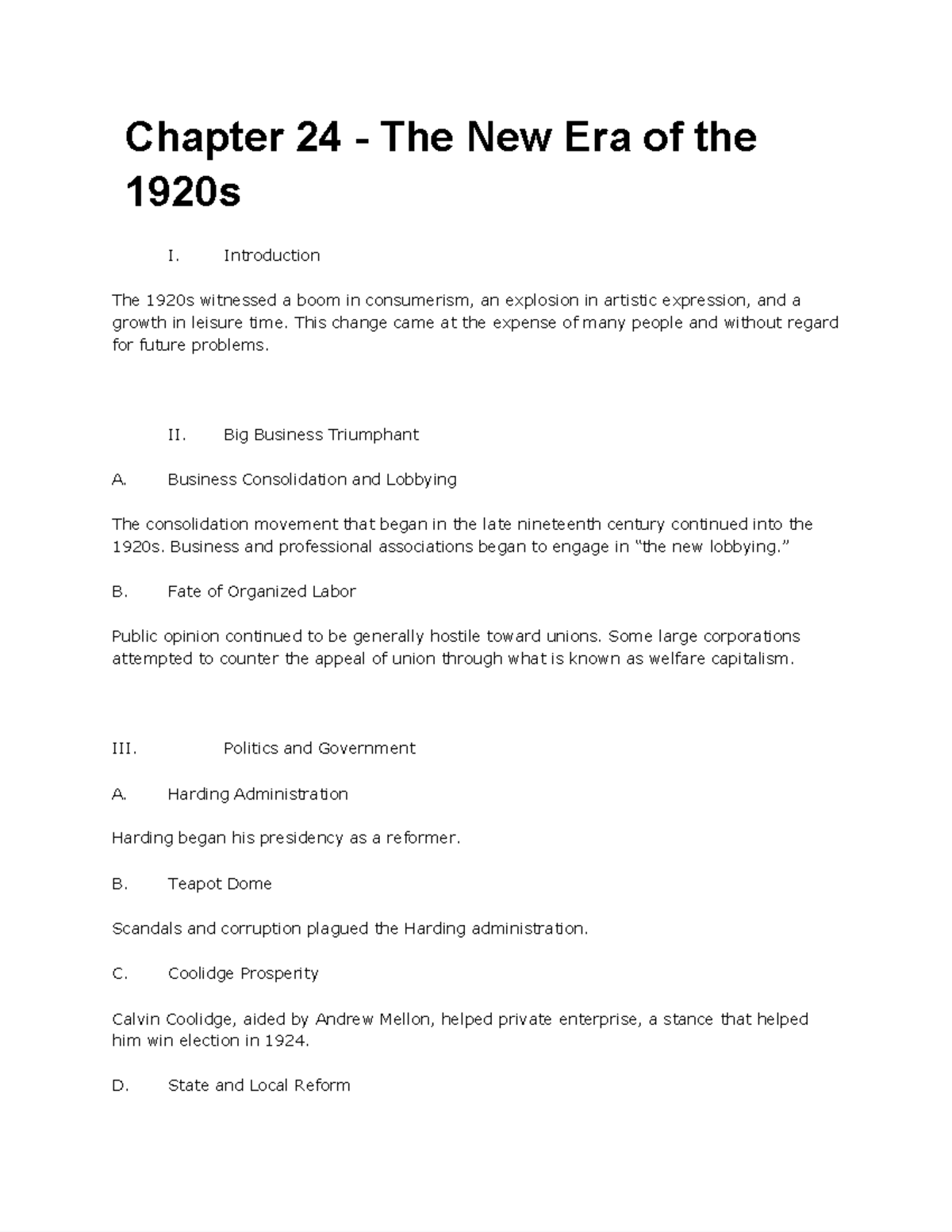 Chapter 24 - The New Era of the 1920s - Introduction The 1920s ...