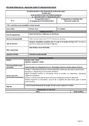 Fiche E6 partenariat - ndrc - BTS NDRC ÉPREUVE E6 – RELATION CLIENT ET ANIMATION DE RÉSEAUX BTS ...