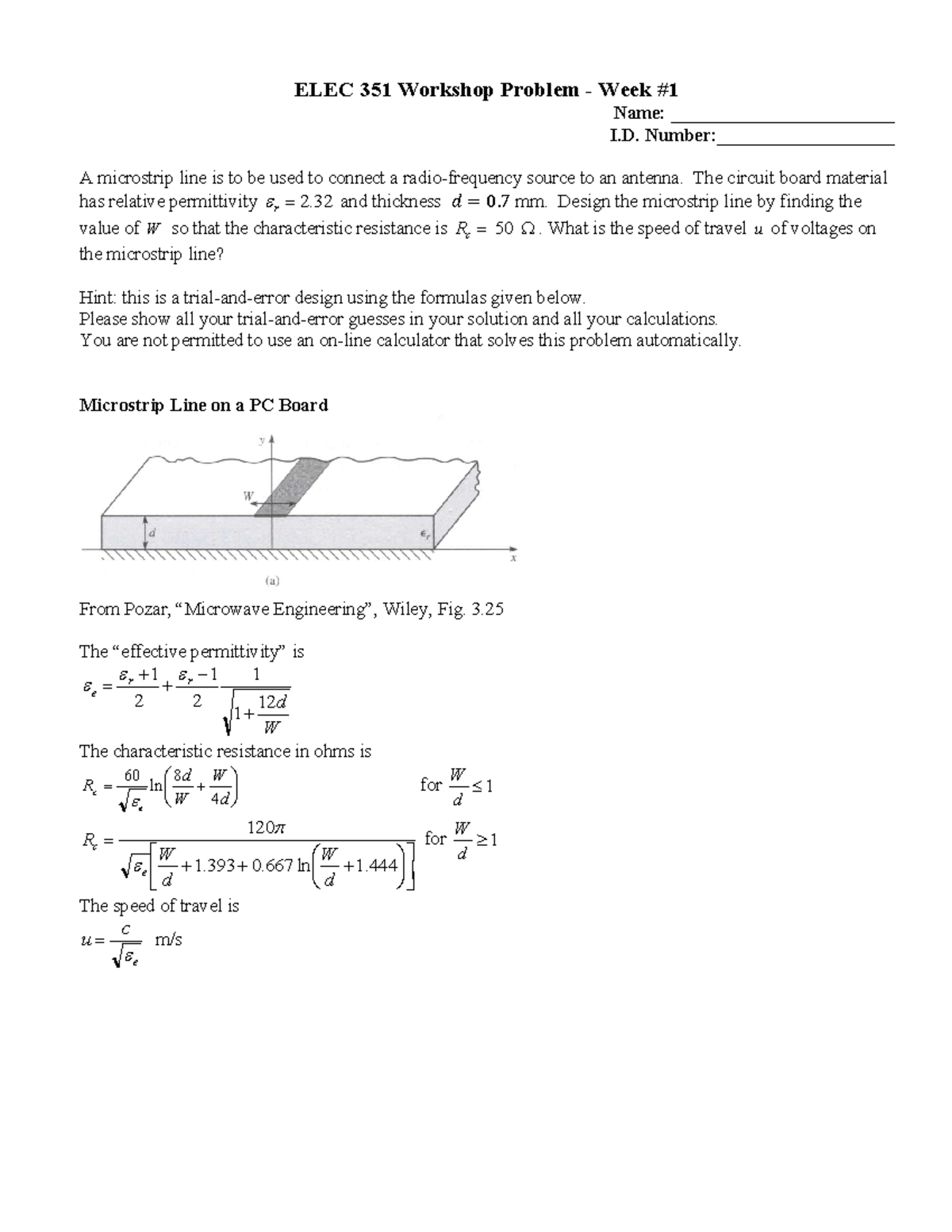 Workshop 1 Questions without answers - ELEC 351 Workshop Problem - Week Name: - Studocu