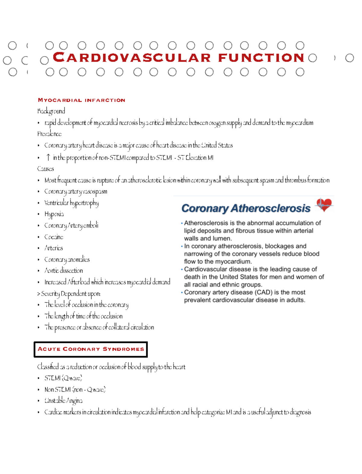 Cardiovascular Function - 1 E Acute Coronary Syndromes Cardiovascular ...
