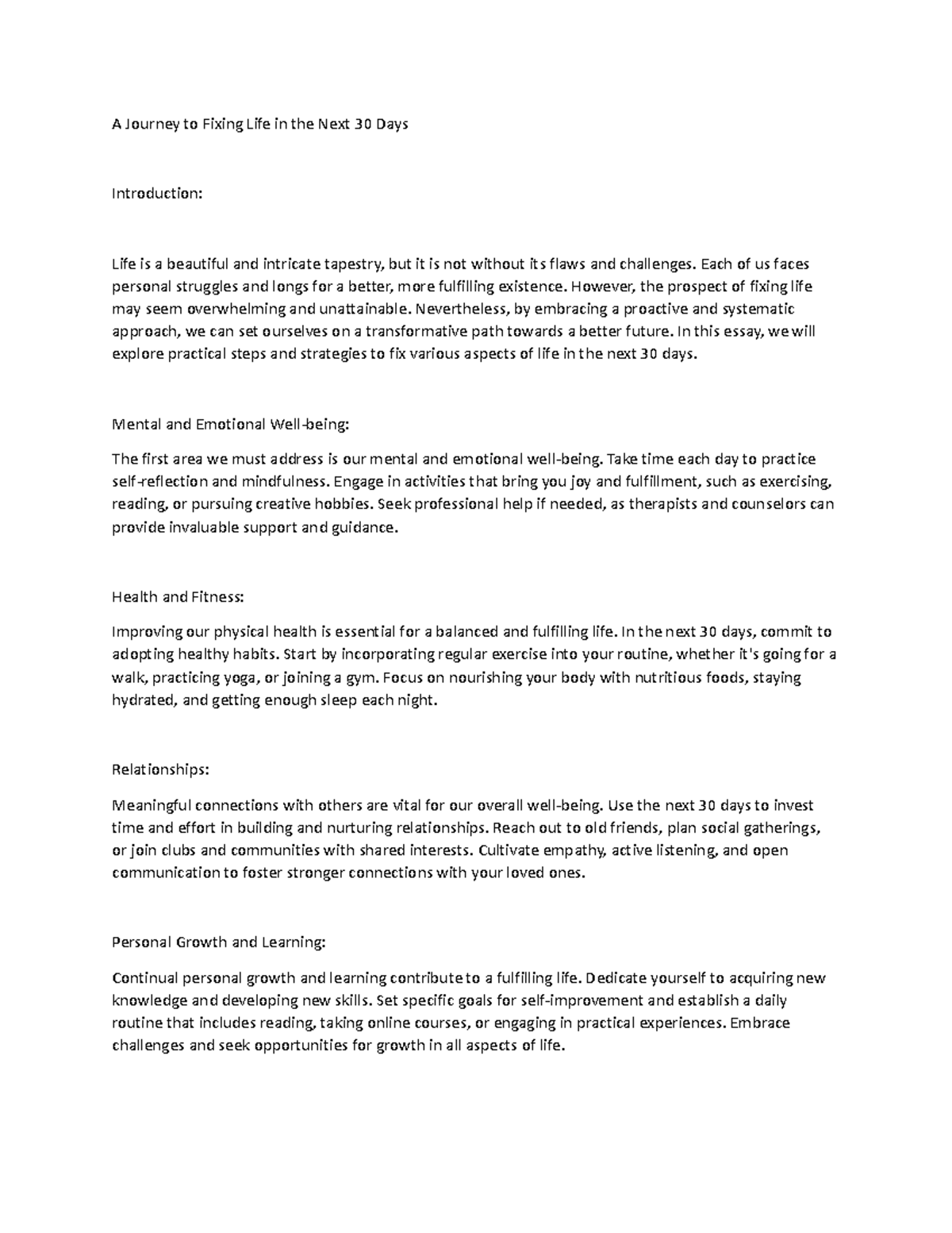 A Journey to Fixing Life in the Next 30 Days - Each of us faces ...