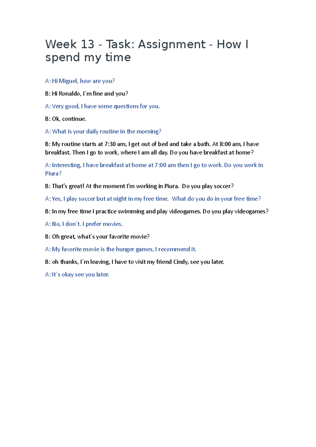 Week 13 - SEMANA 13 - Week 13 - Task: Assignment - How I spend my time ...