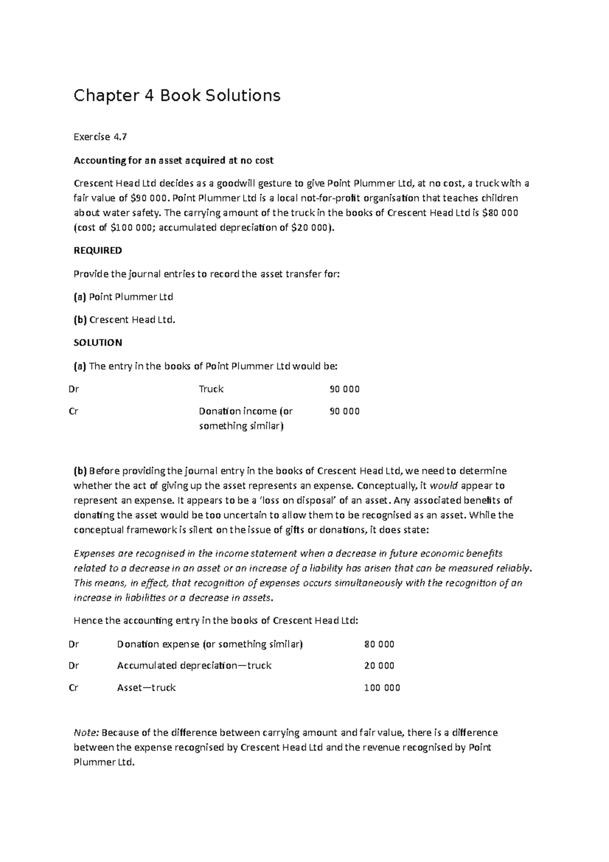 Chapter 4 solution 4 - Deegan 4.7 - Chapter 4 Book Solutions Exercise 4. Accounting for an asset ...