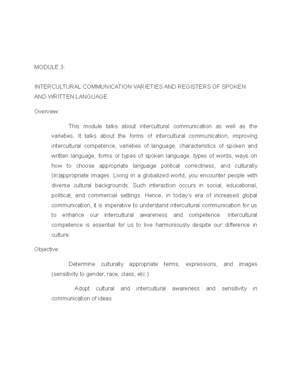 Module 3 Intercultural Communication Varieties AND Registers OF Spoken ...