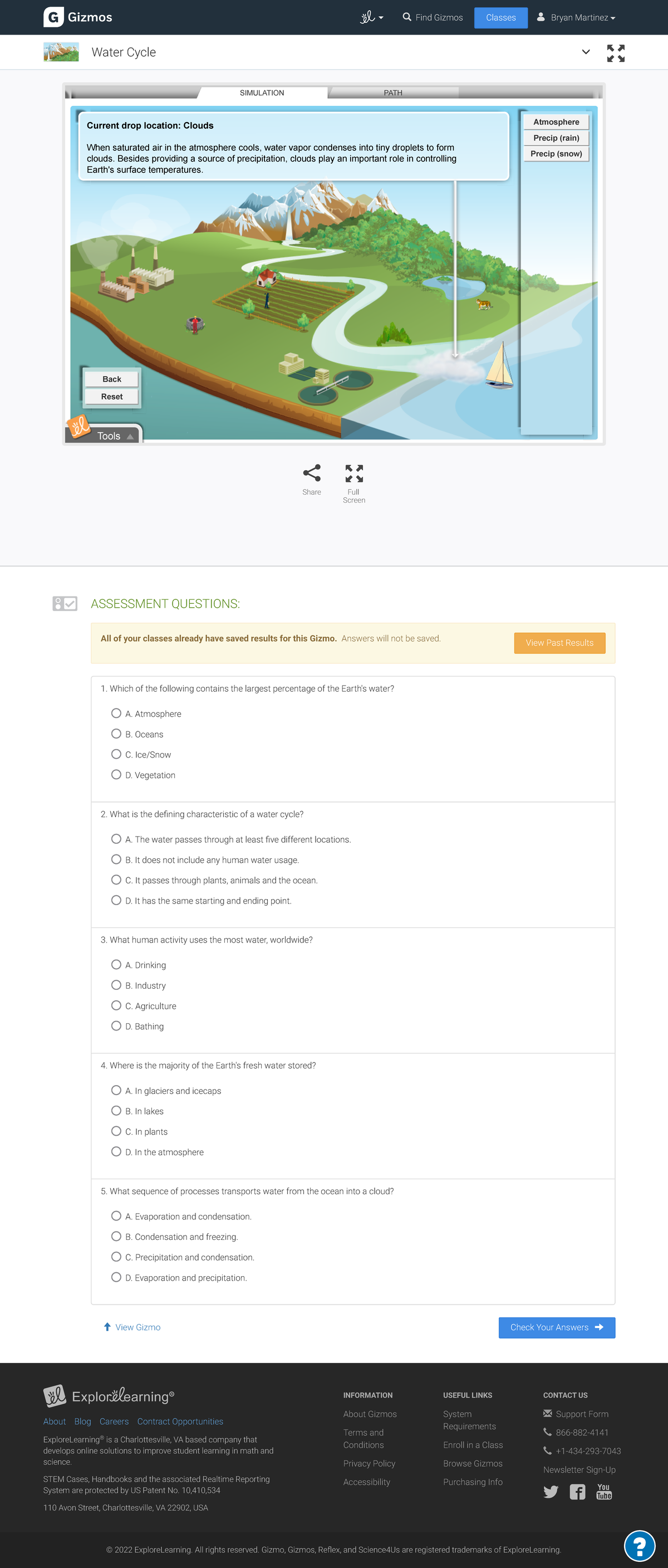 Water Cycle Gizmo Explore Learning - Water Cycle © 2022 ExploreLearning ...