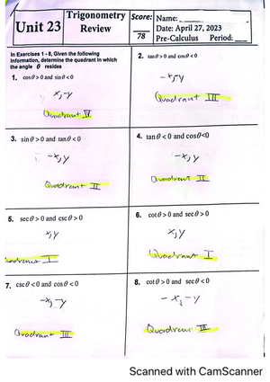 Trig cheat sheet - Pre Calculus Final Review 60 ° 300 ° 45 ° 315 ° 30 ...