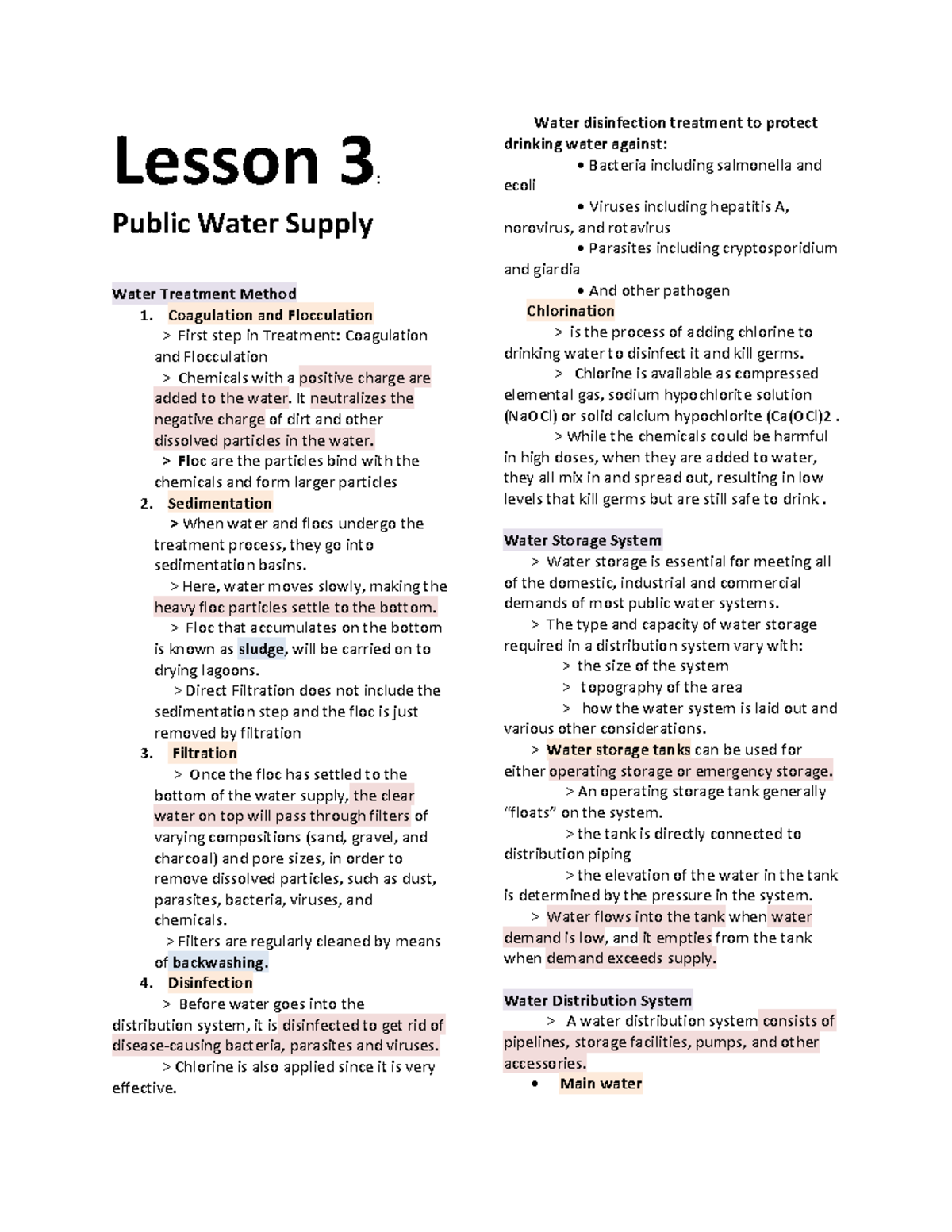 Building Utilities Lesson 3 - Lesson 3: Public Water Supply Water ...