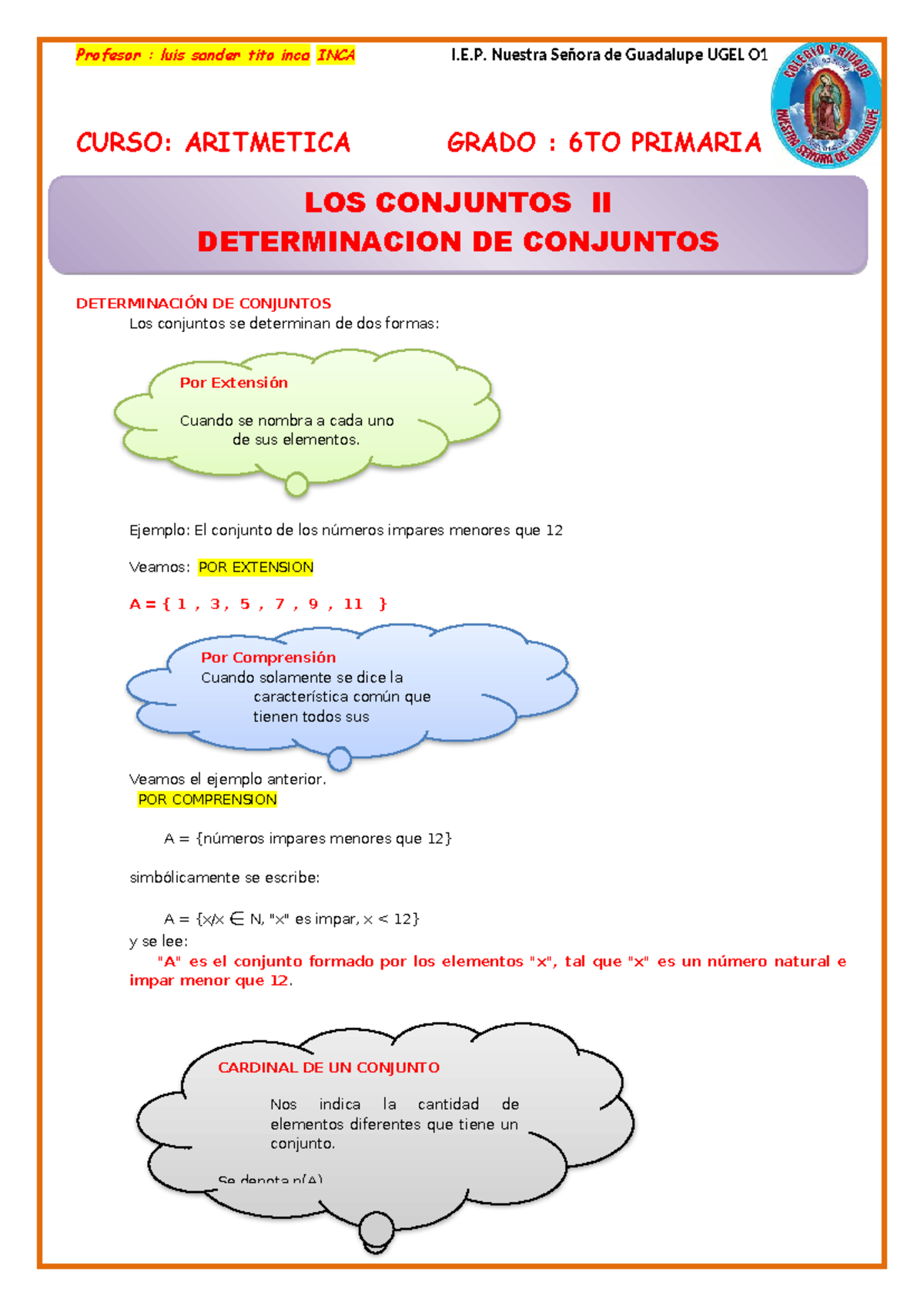 Determinacion DE Conjuntos ( 6TO Primaria ) - LOS CONJUNTOS II DETERMINACION DE CONJUNTOS CURSO ...