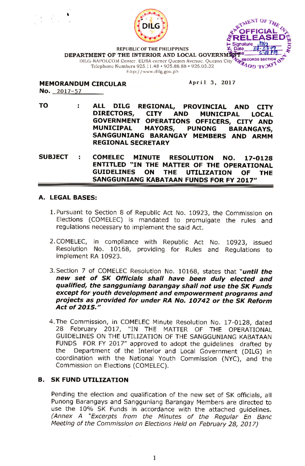MC 2017-57 Guidelines in the use of SK Fund - Business Law - Studocu