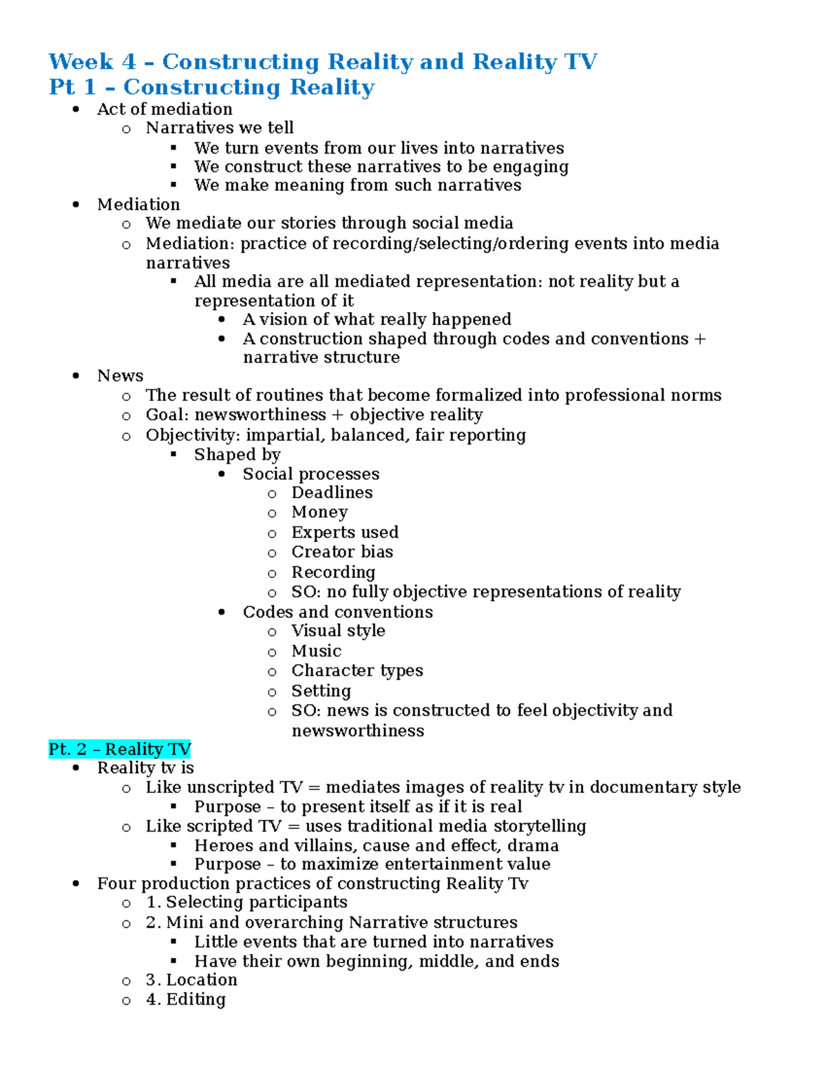 Week 4 – Constructing Reality and Reality TV - 2 – Reality TV Reality ...