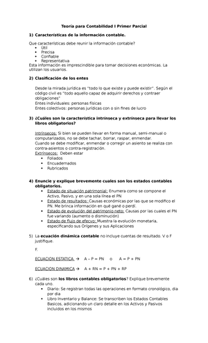 Primer Parcial - INTRODUCCION A LA CONTABILIDAD ¿QUE ES LA CONTABILIDAD? Es un sistema que ...