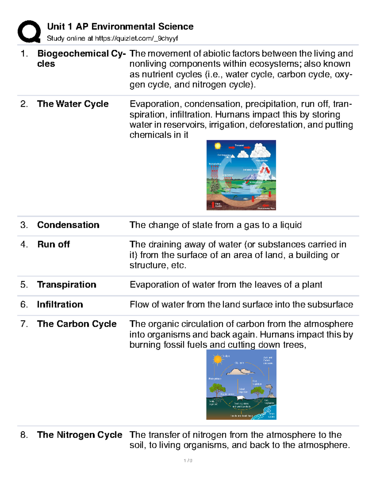 Apes unit 1 - Study online at quizlet/_9chyyf Biogeochemical Cy- cles ...