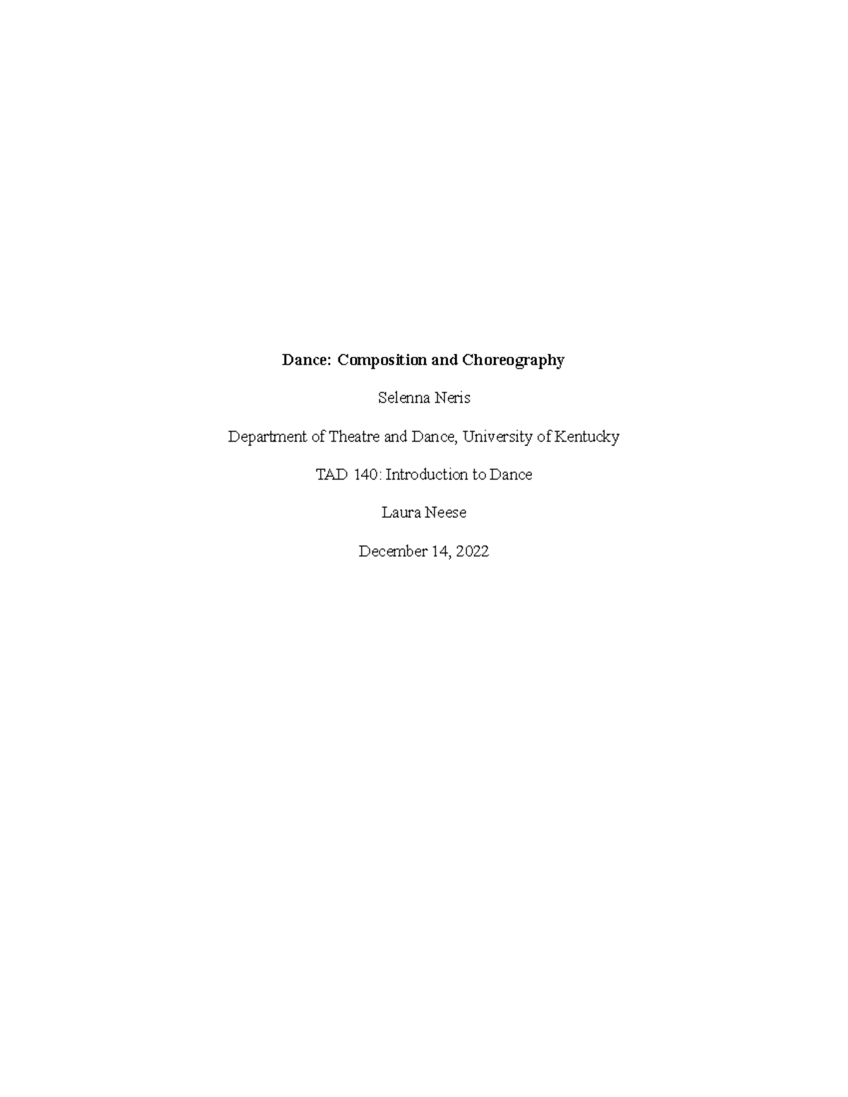 Dance: Composition and Choreography - Dance: Composition and ...