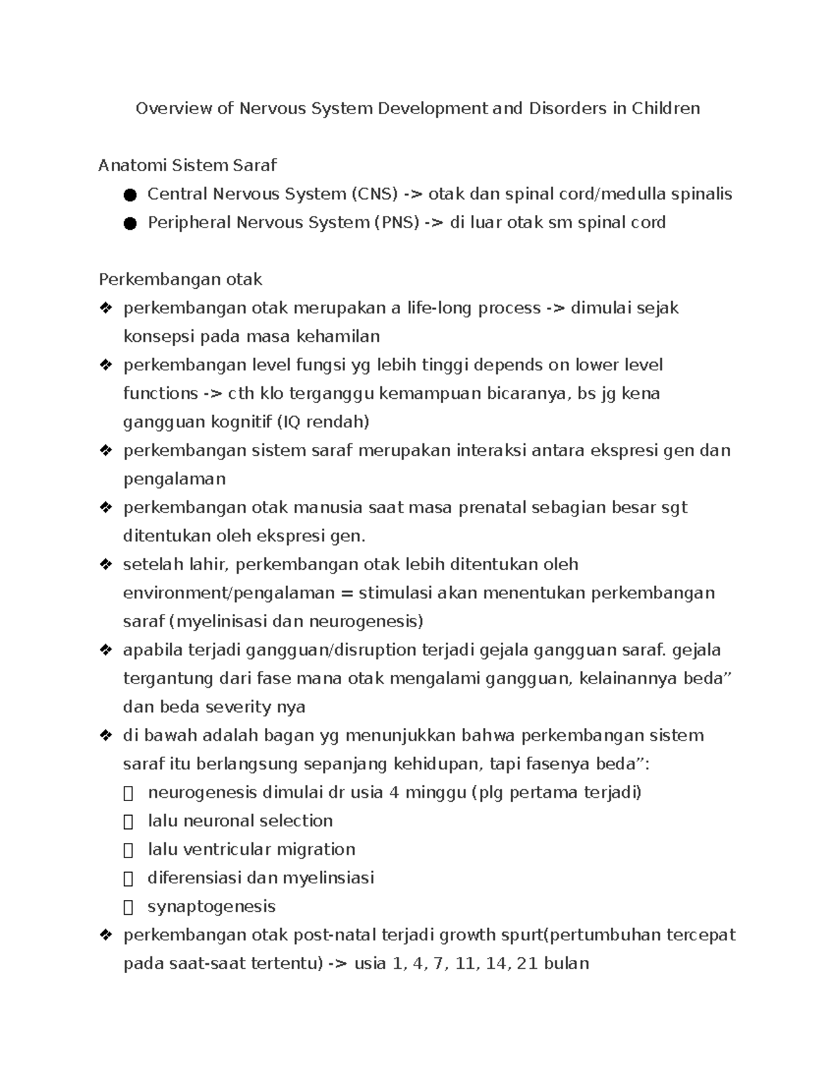 Overview of Neurologic System - Overview of Nervous System Development ...