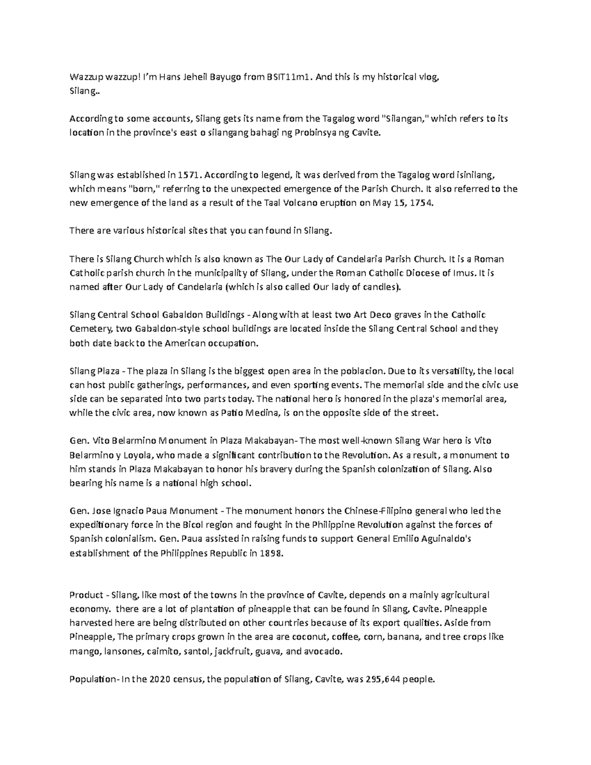 History-script - nugagawen - Wazzup wazzup! I’m Hans Jeheil Bayugo from ...