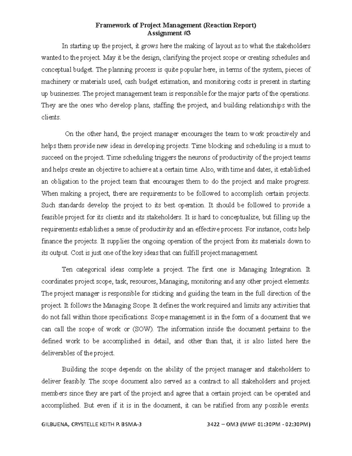 Project Management Cycle Reaction Report - Framework of Project ...