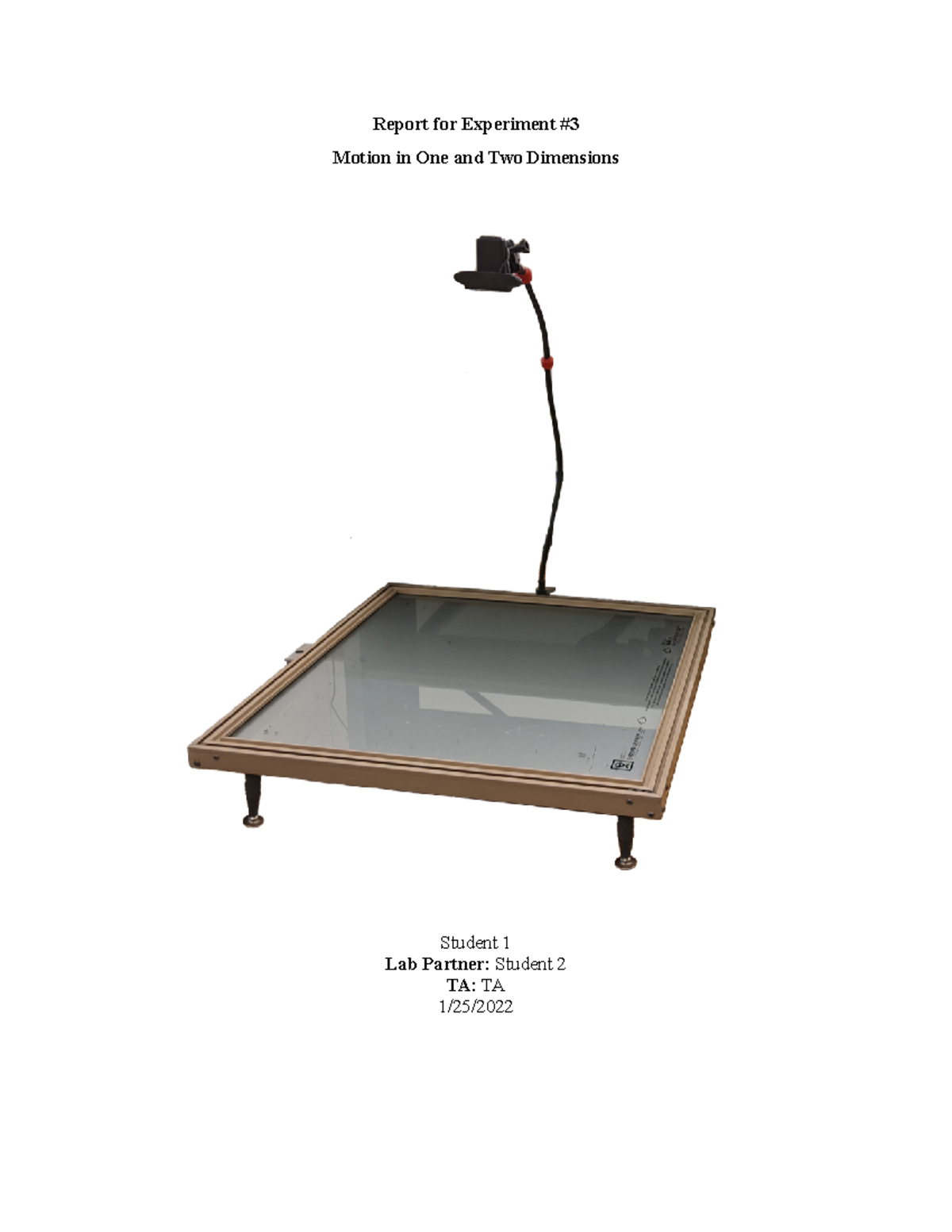 Experiment 3 — Motion in One and Two Dimensions - Report for Experiment ...