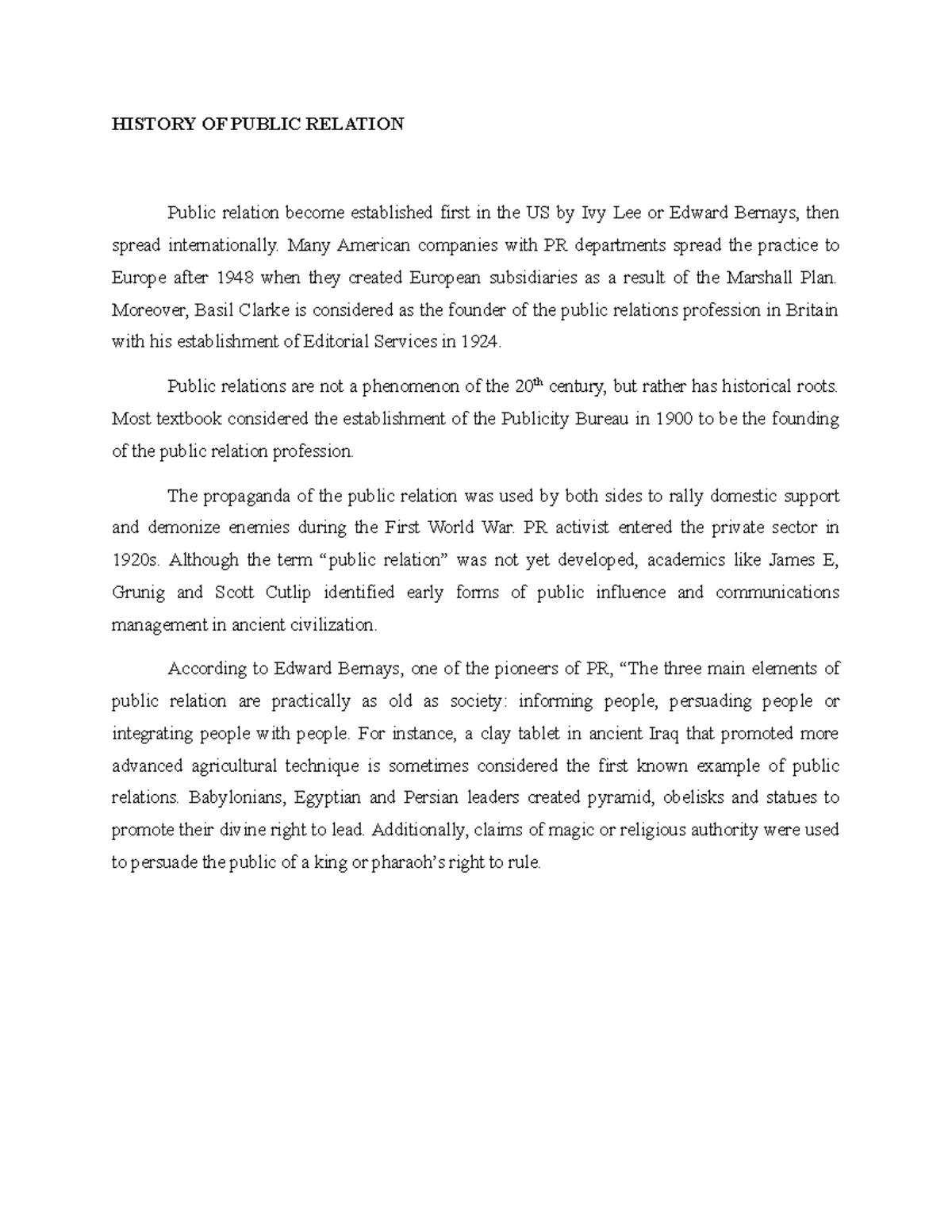 History OF Public Relation - HISTORY OF PUBLIC RELATION Public relation ...