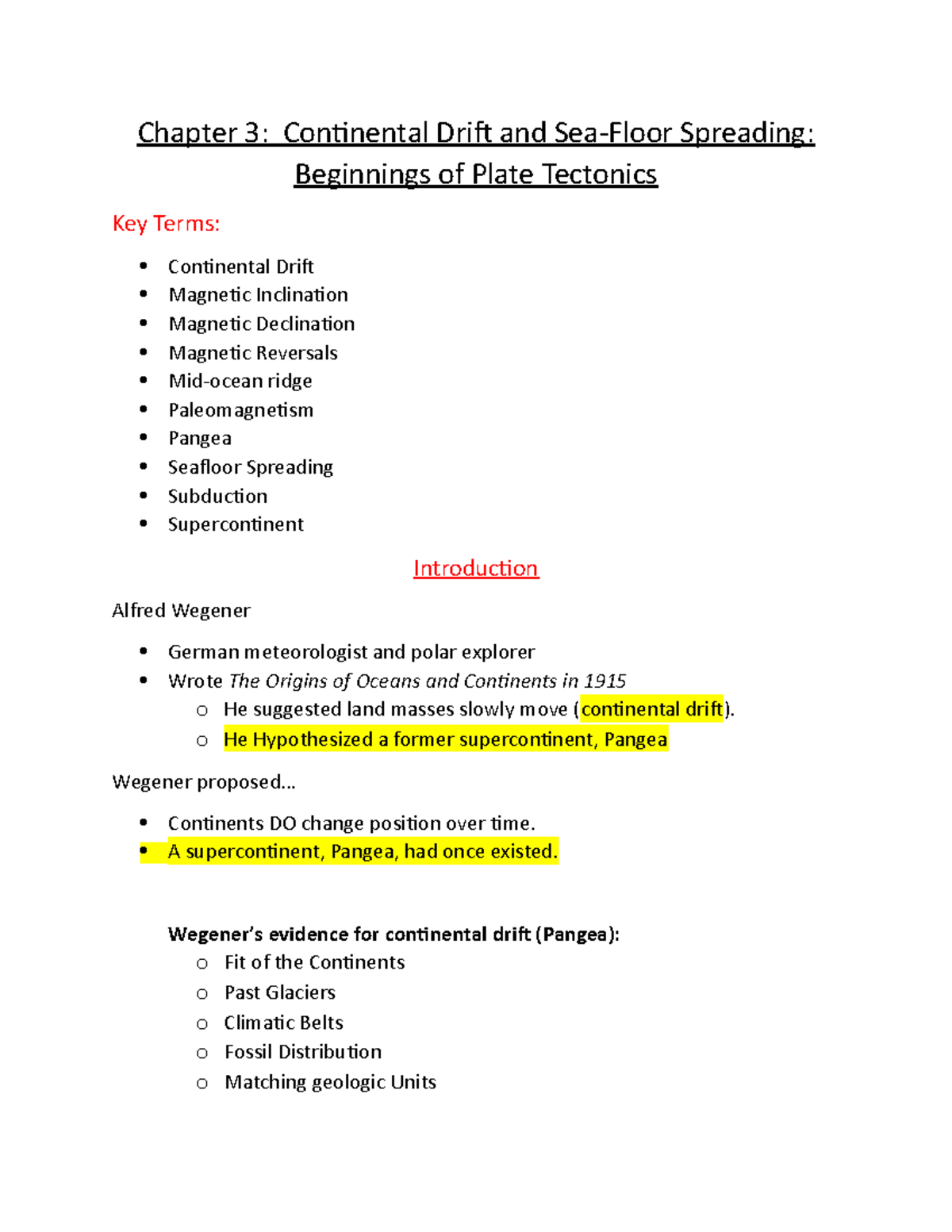 Continental Drift and sea floor spreading - Chapter 3: Continental ...