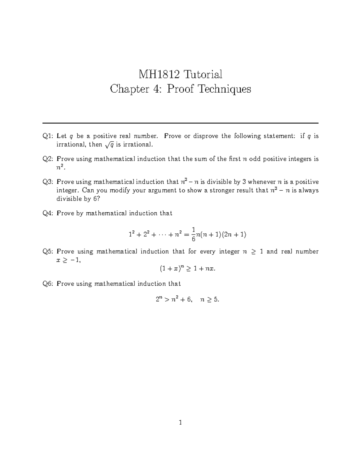 Chapter 4 - Homework - MH1812 Tutorial Chapter 4: Proof Techniques Q1: Letq be a positive real ...