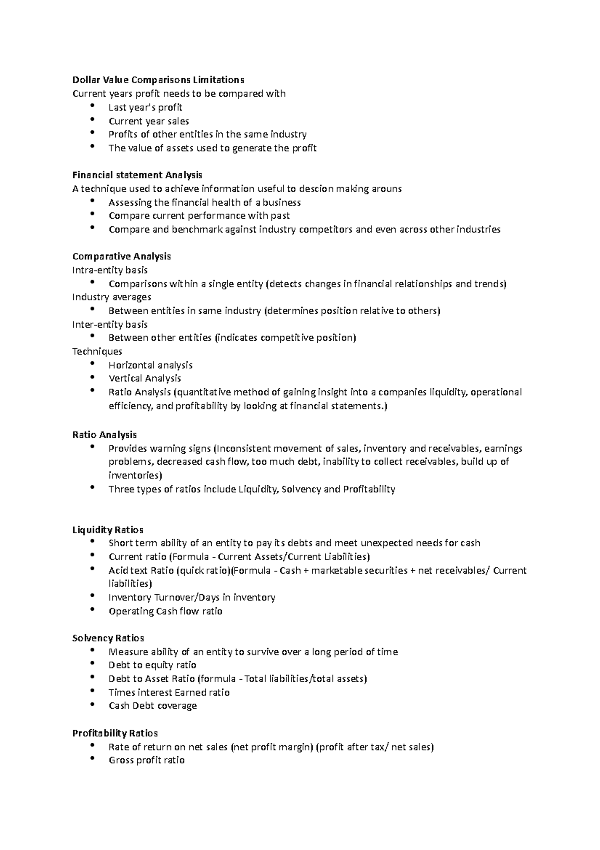 Financial statement analysis lecture - Dollar Value Comparisons ...