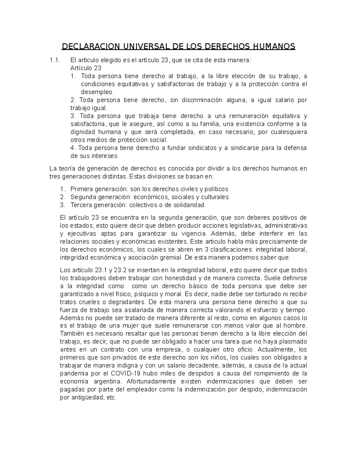 Trabajo Práctico 2021Declaración universal de los DH - DECLARACION ...