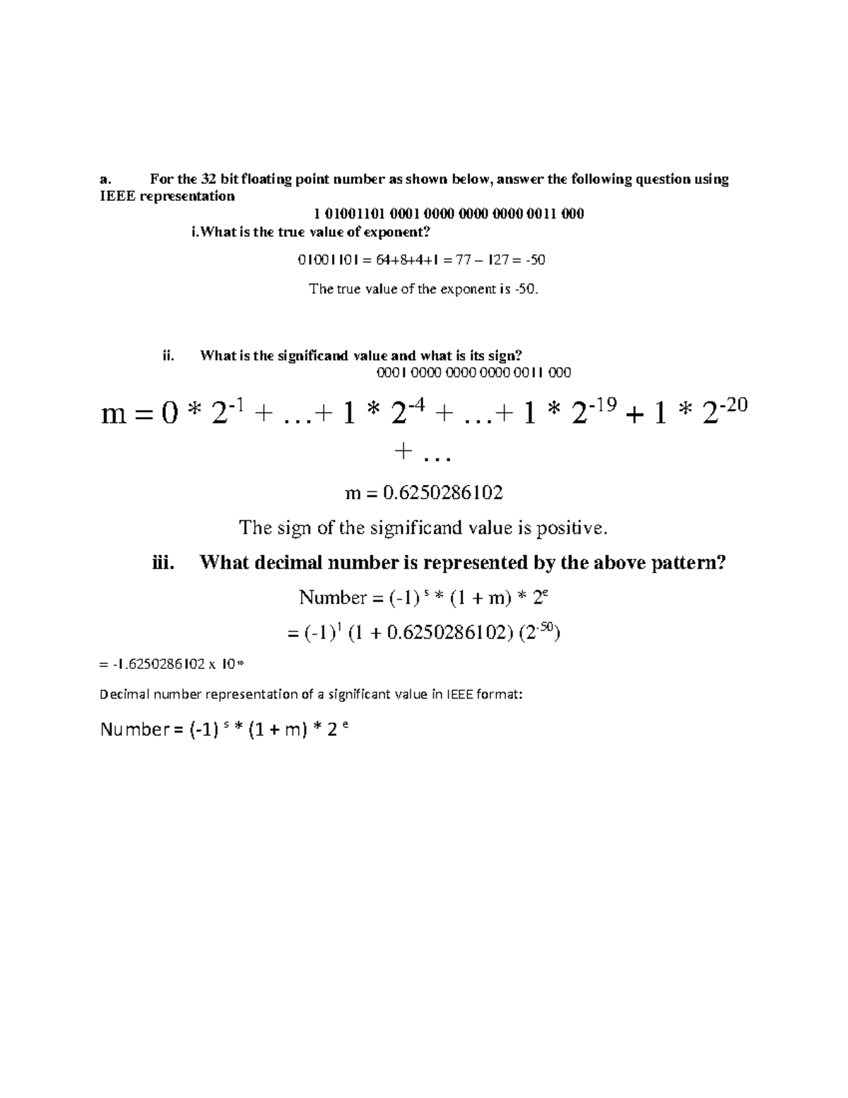 Coa Numericals These Are The Notes For Coa Prepration A For The 32 Bit Floating Point