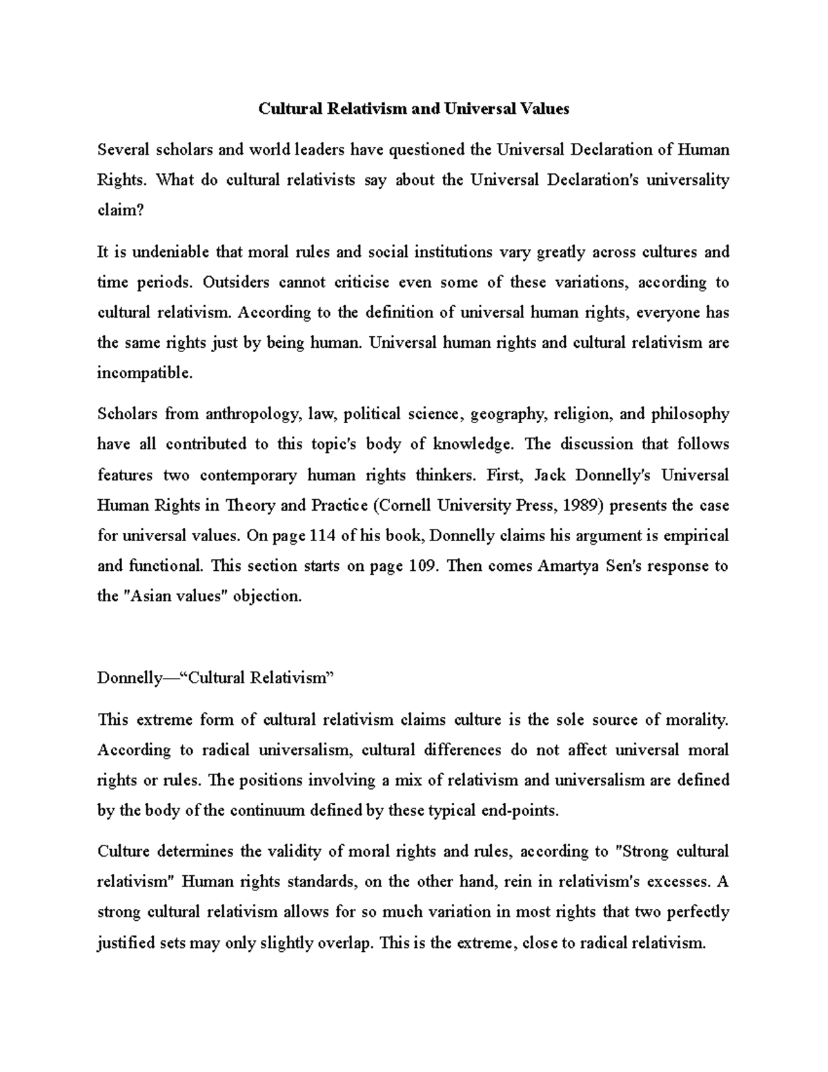 Cultural Relativism and Universal Values - What do cultural relativists ...