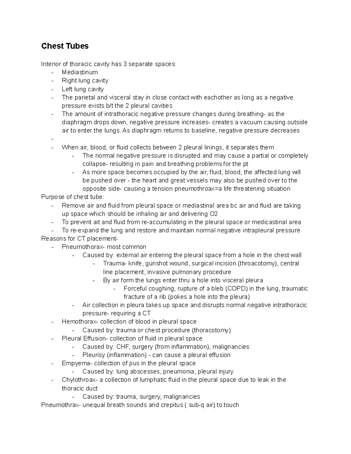 Chest Tubes - Student success notes - Chest Tubes Interior of thoracic ...