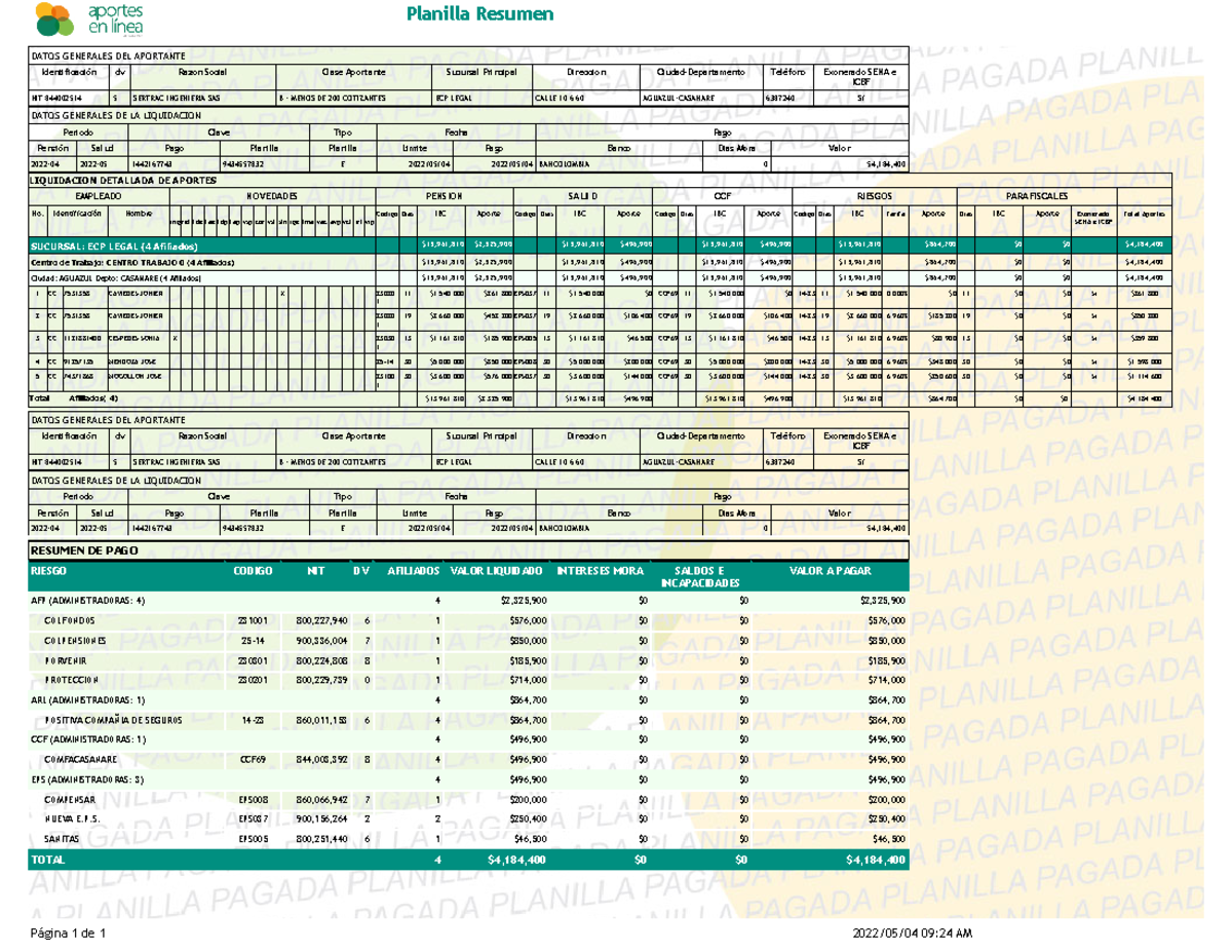 SS - XCXCXCX - LIQUIDACION DETALLADA DE APORTES EMPLEADO NOVEDADES ...
