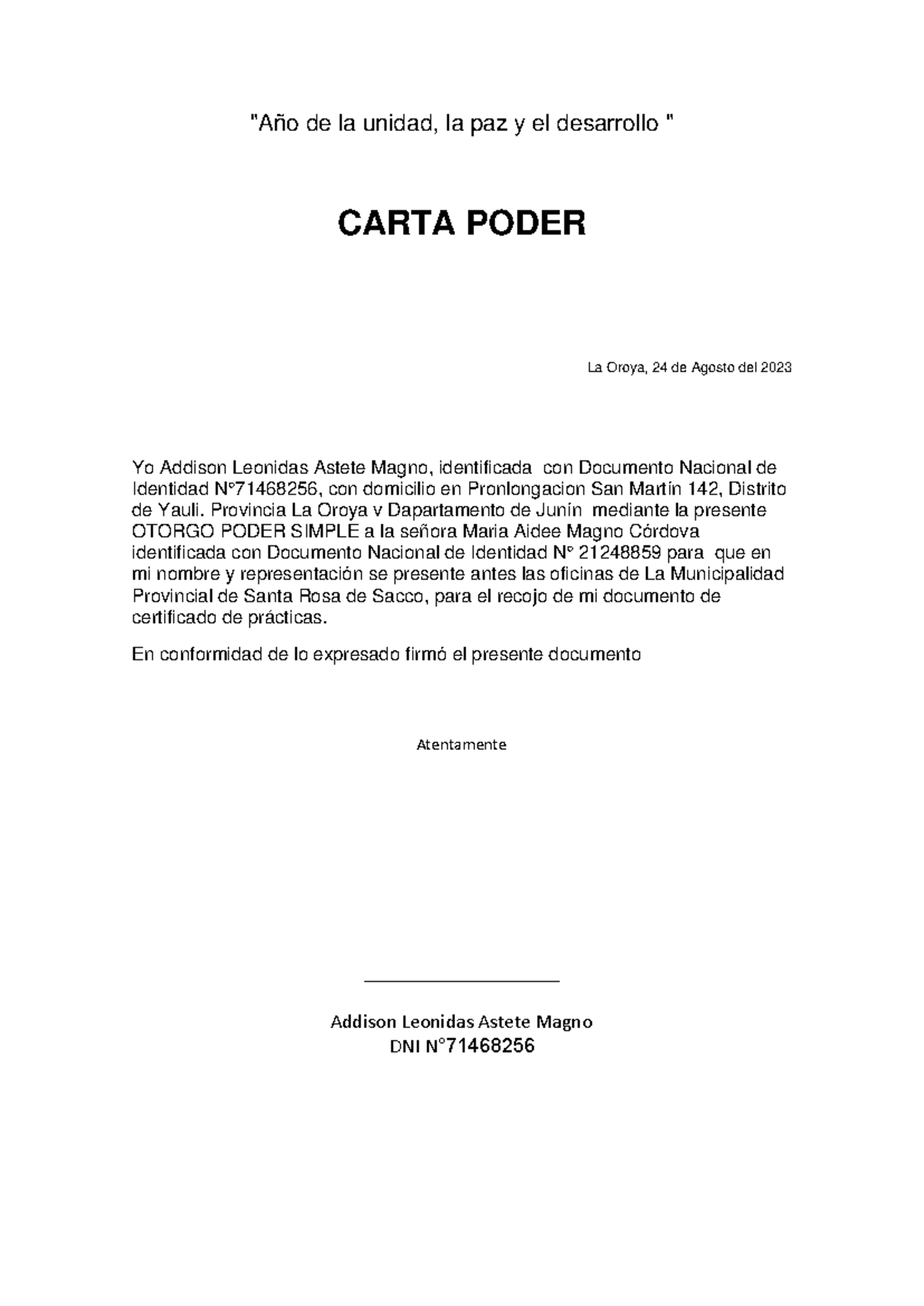 Documento - Provincia La Oroya v Dapartamento de Junín mediante la ...