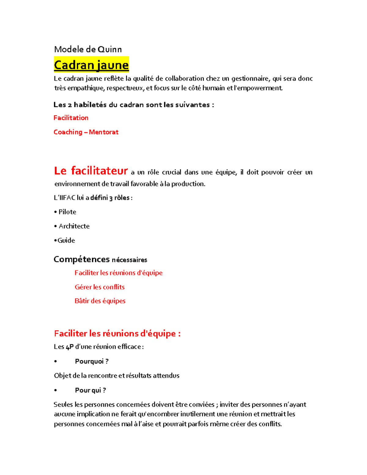 Prèp - exam - Tout sur le modèle de Quinn afin de permettre aux ...