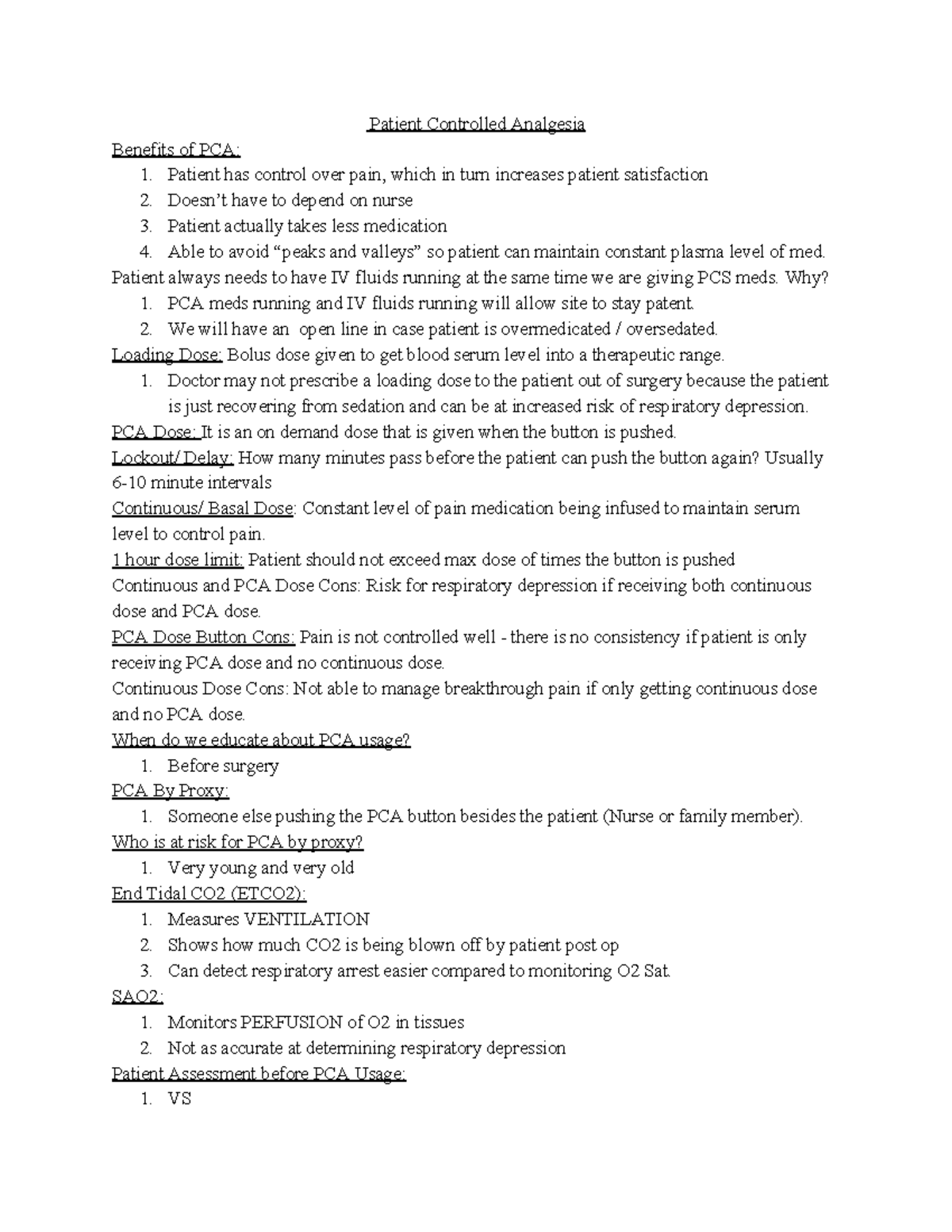Lab Lecture on PCA and Central Lines - Patient Controlled Analgesia ...