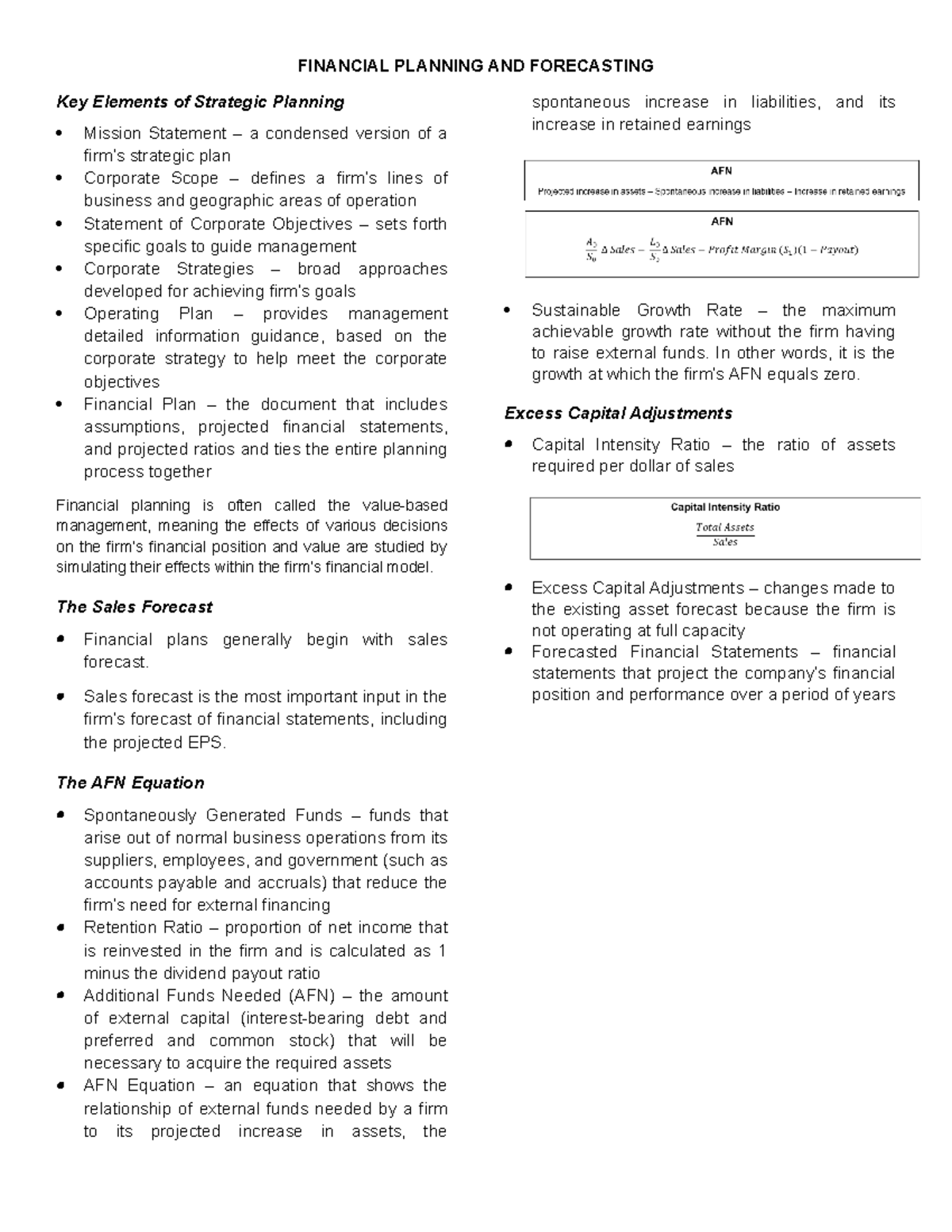 Chapter 6 - FINANCIAL PLANNING AND FORECASTING Key Elements of Strategic Planning Mission - Studocu