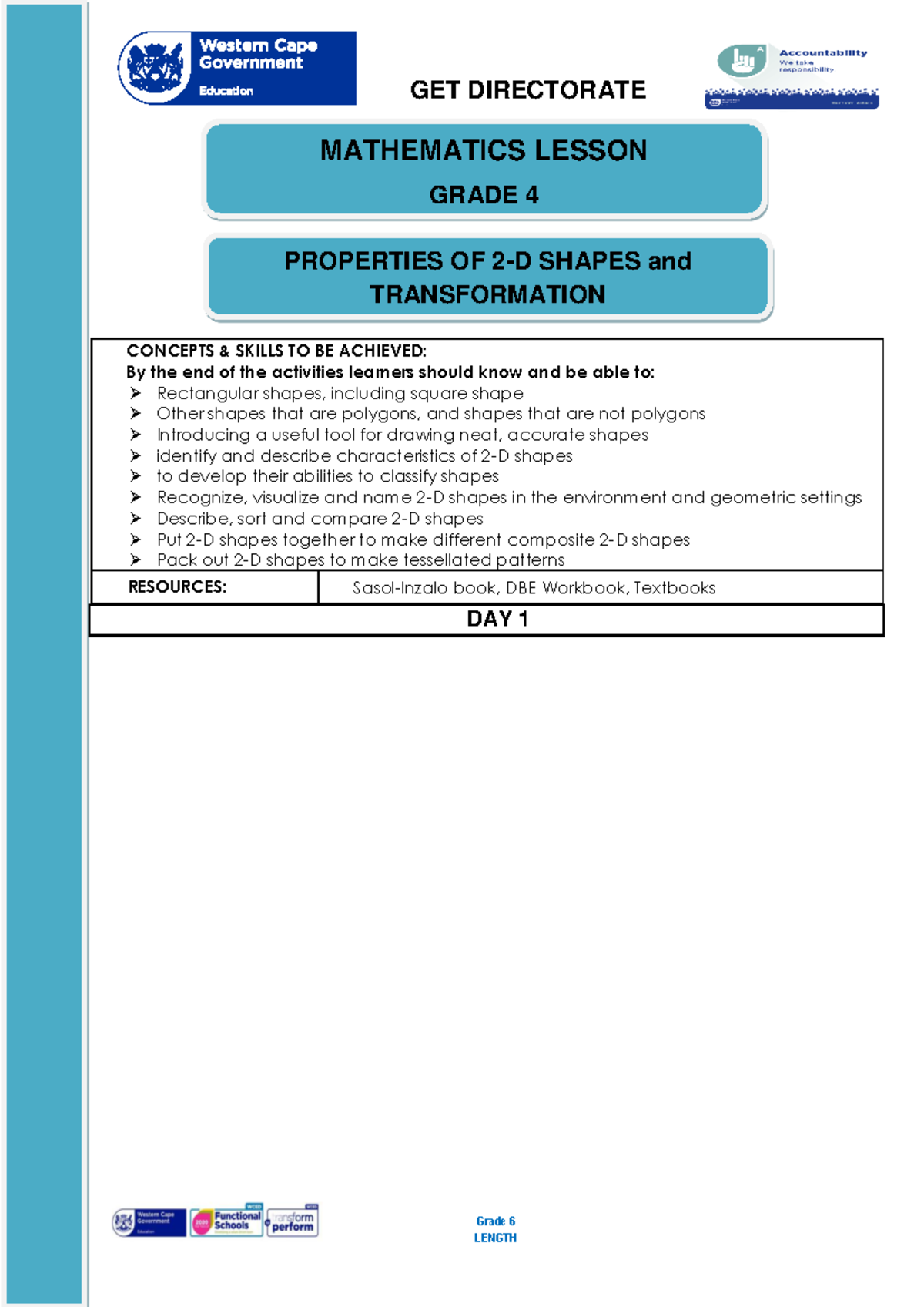 Lesson Plan Gr 4 Mathematics Term 3 2-D Properties Symmetry AND ...