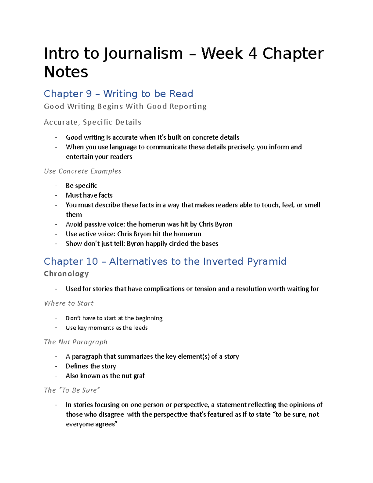 JOUR 275 Chapter 9&10 Notes - Intro to Journalism – Week 4 Chapter ...