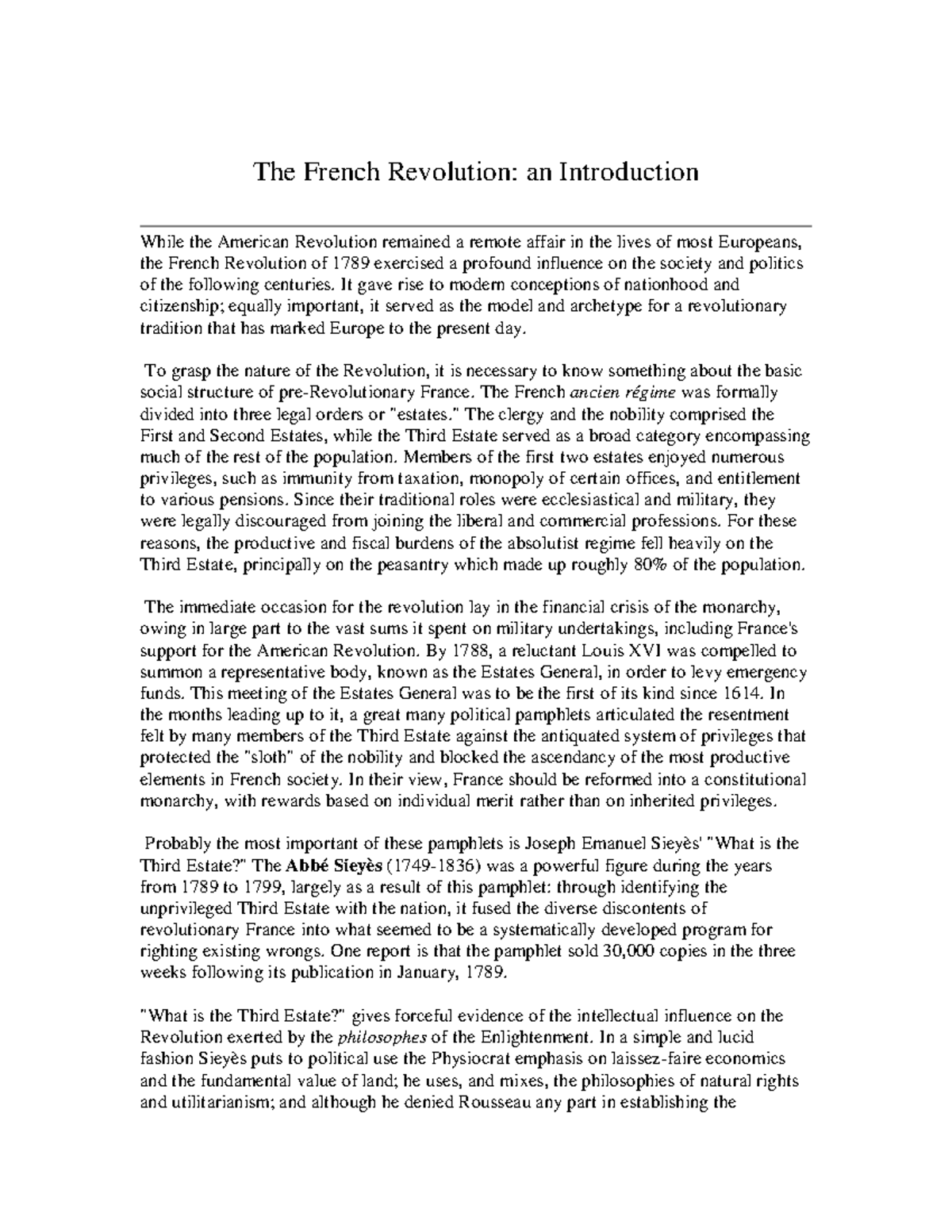 Reading-The French Revolution-An Introduction - The French Revolution ...