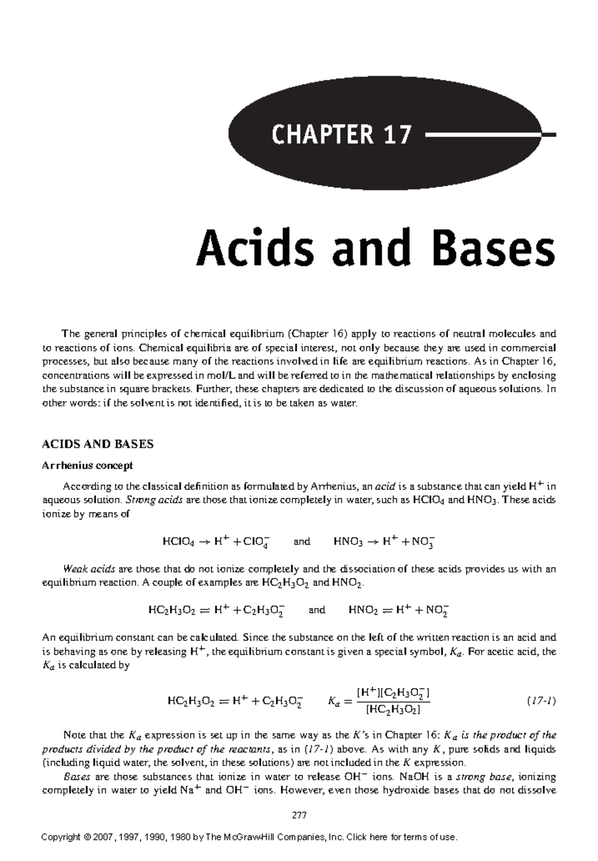 Applied Chemistry 17 - Acids and Bases - CHAPTER 17 Acids and Bases The ...
