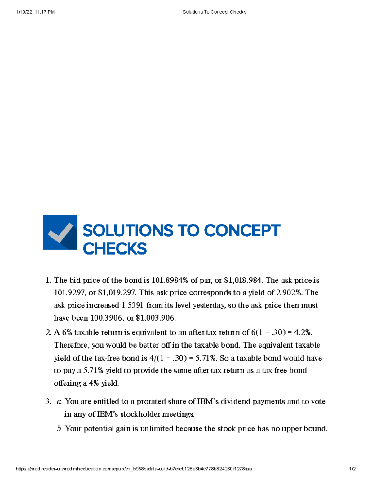 Investmet Analysis Chapter 2 Solution Concept Checks - 1/10/22, 11:17 ...