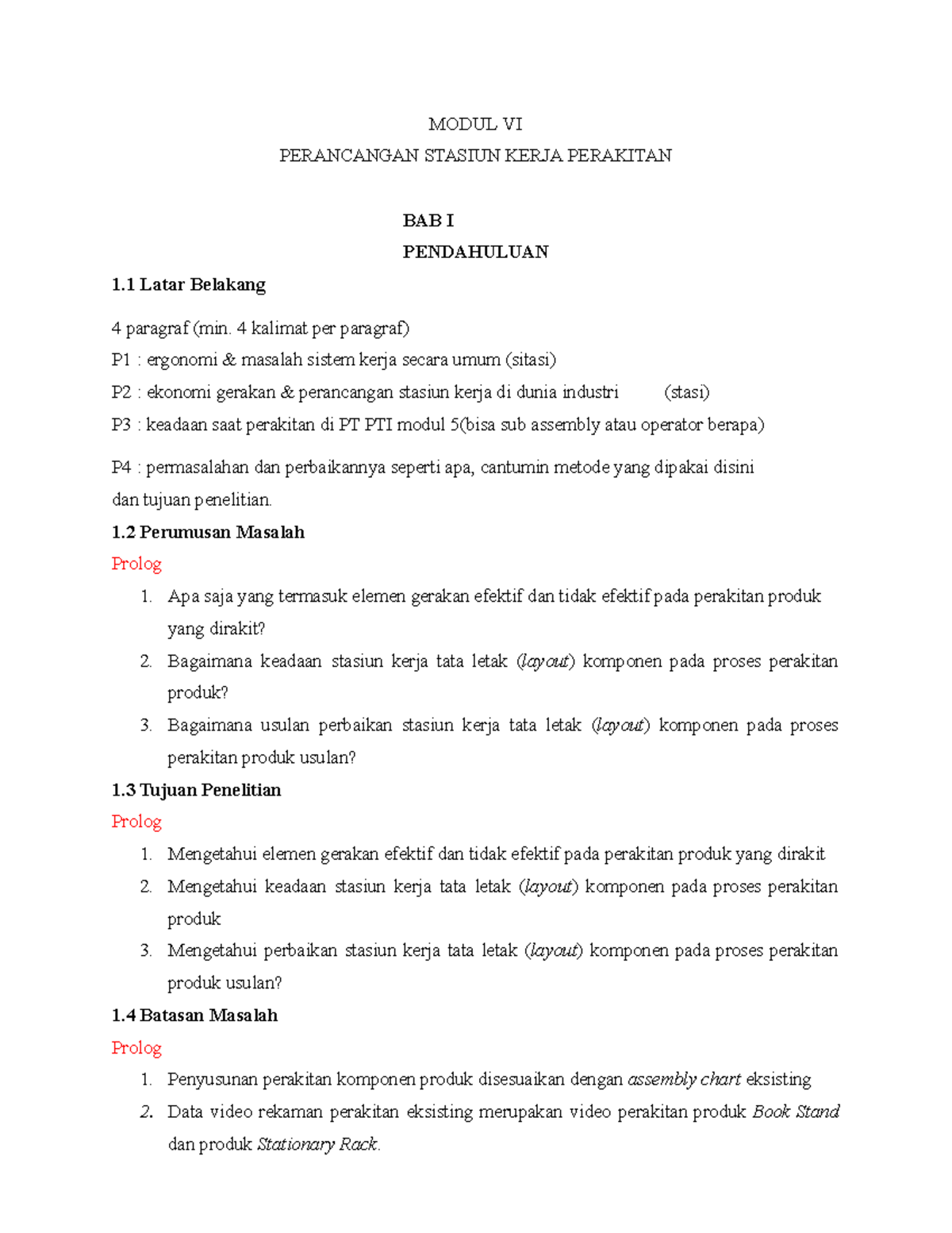 Analisa Tata Letak Eksisting Produk Book Stand - MODUL VI PERANCANGAN ...