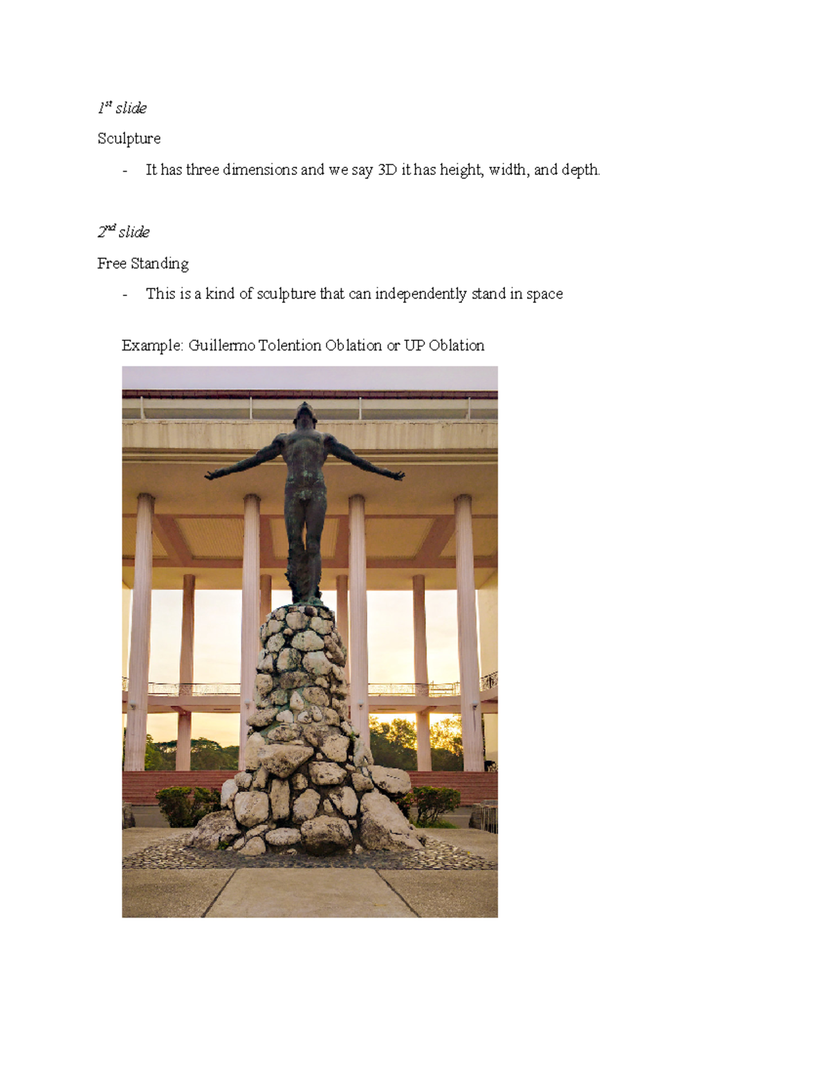 ART APP PART - notes - 1 st slide Sculpture It has three dimensions and ...