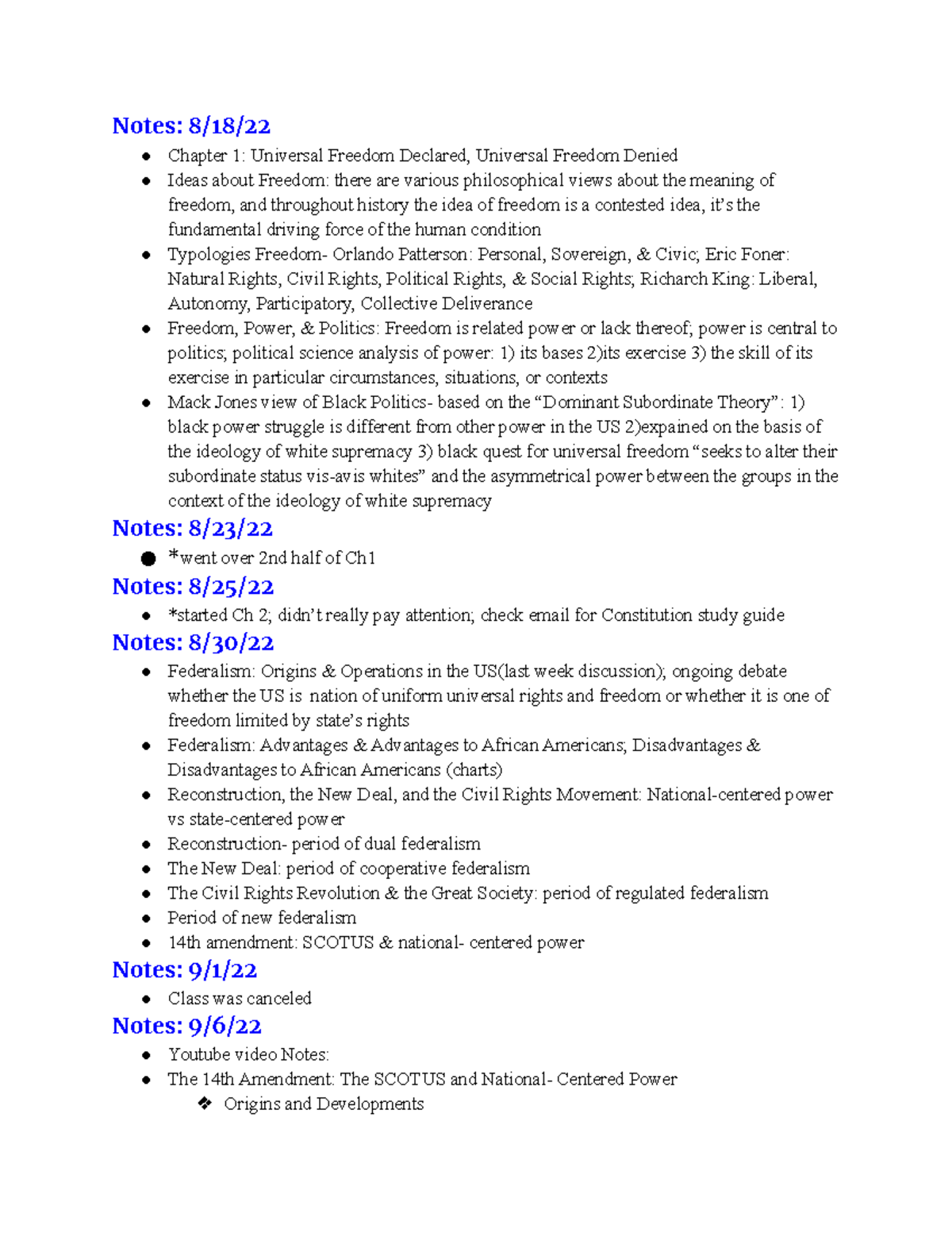 African American Politics Class Notes - Notes: 8/18/ Chapter 1 ...