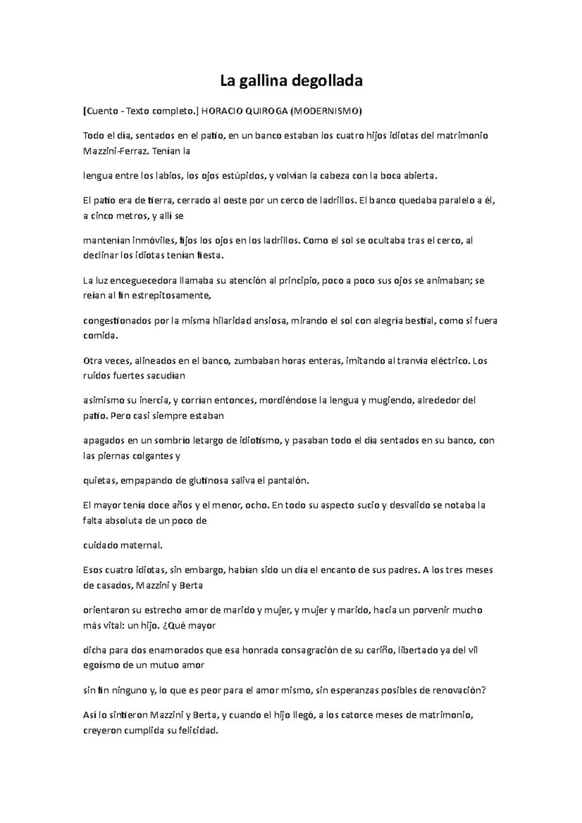 La gallina degollada - Estudiante - La gallina degollada [Cuento ...