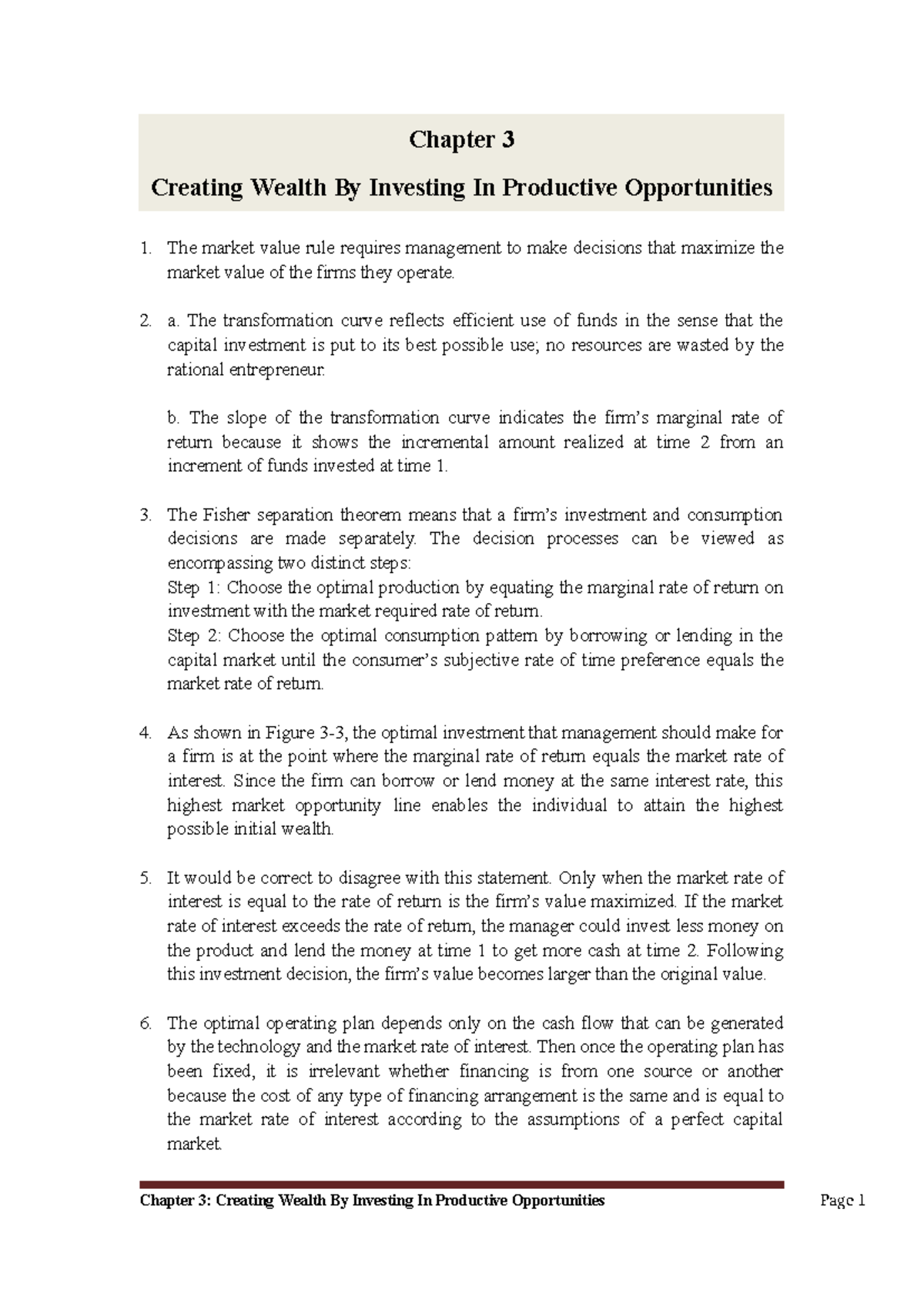 Ch03 - Chapter 3 - Chapter 3 Creating Wealth By Investing In Productive ...