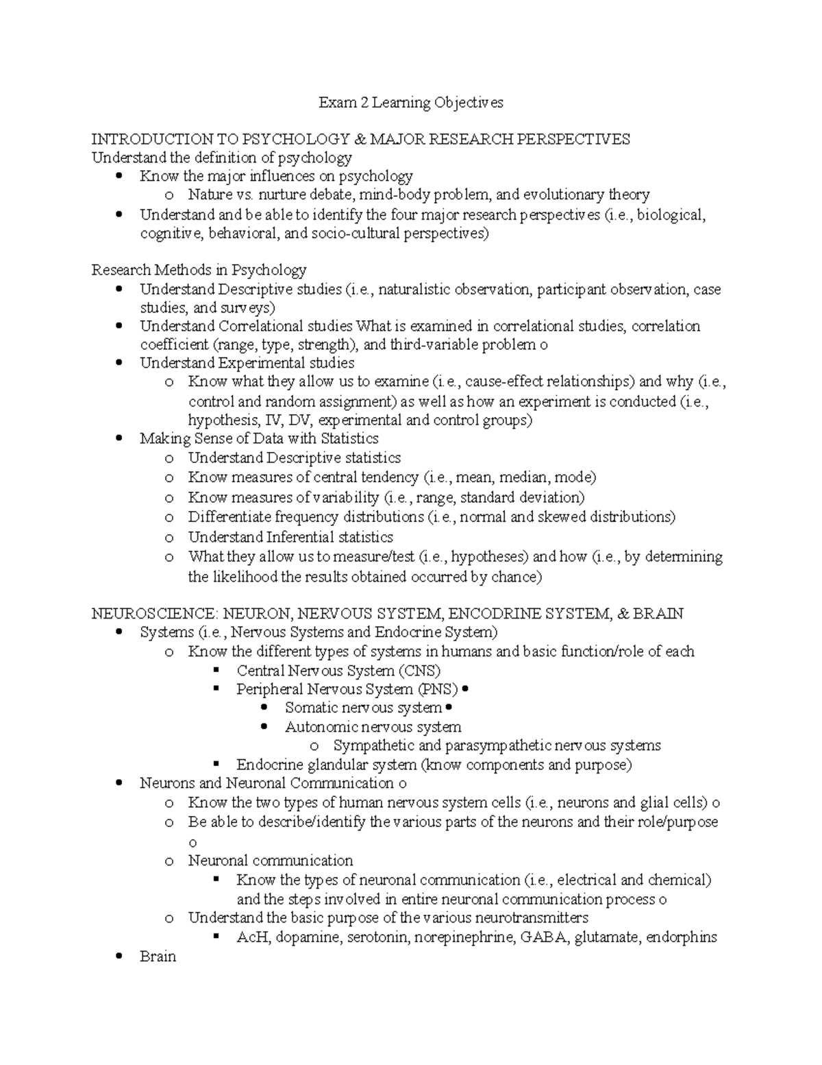 Exam 2 Learning Objectives - Exam 2 Learning Objectives INTRODUCTION TO ...
