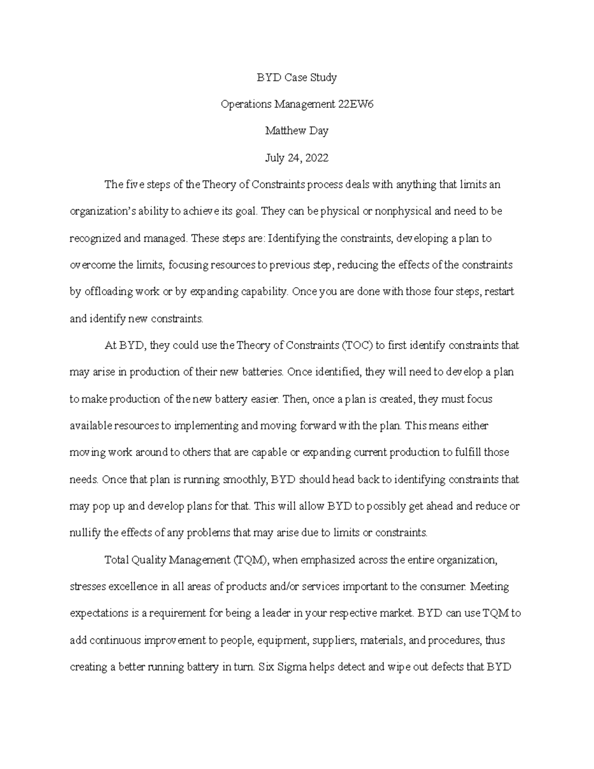 Final Milestone 2 - NOTES - BYD Case Study Operations Management 22EW ...